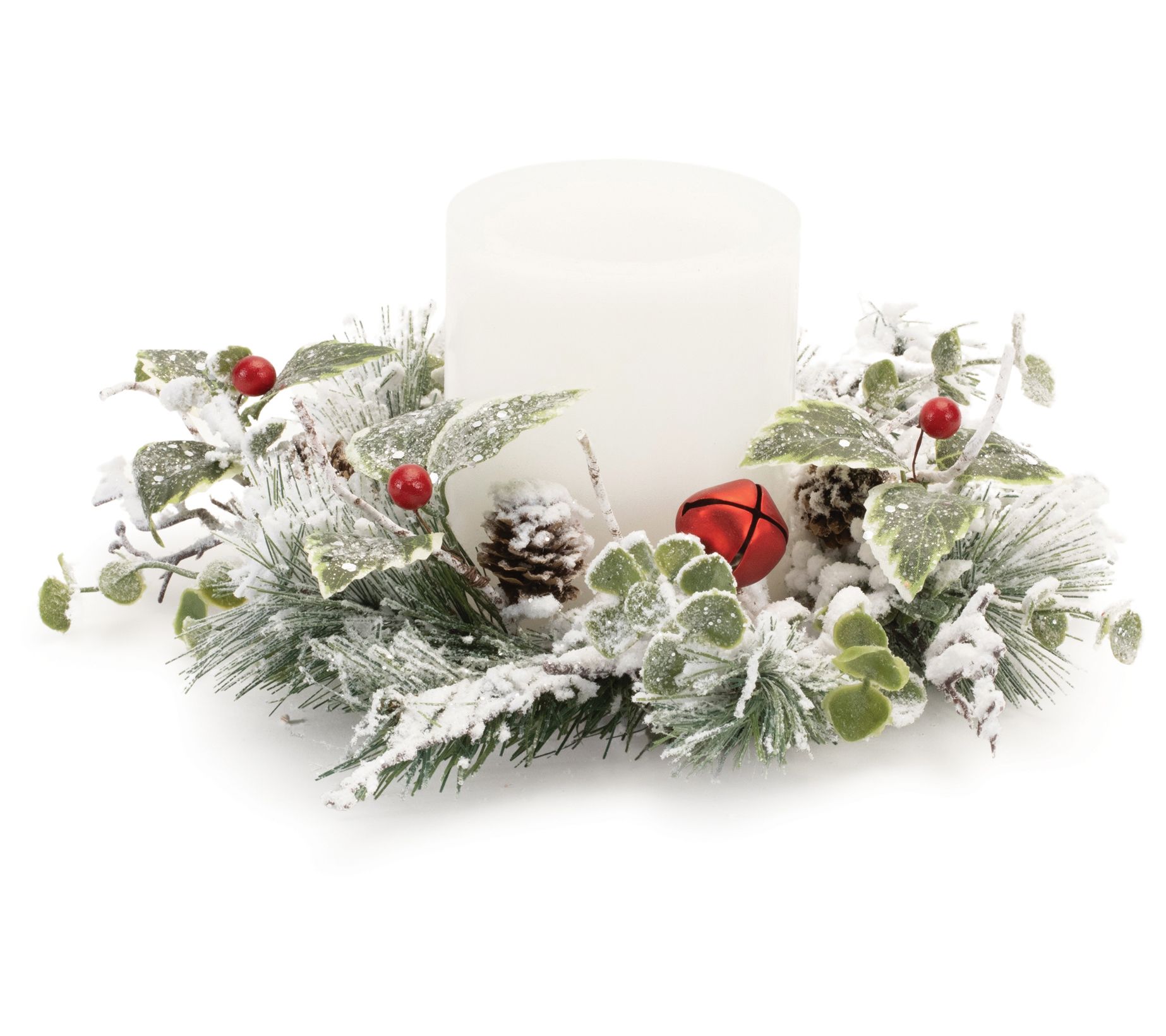 Melrose Flocked Pine Holly Candle Ring (Set of2) - QVC.com