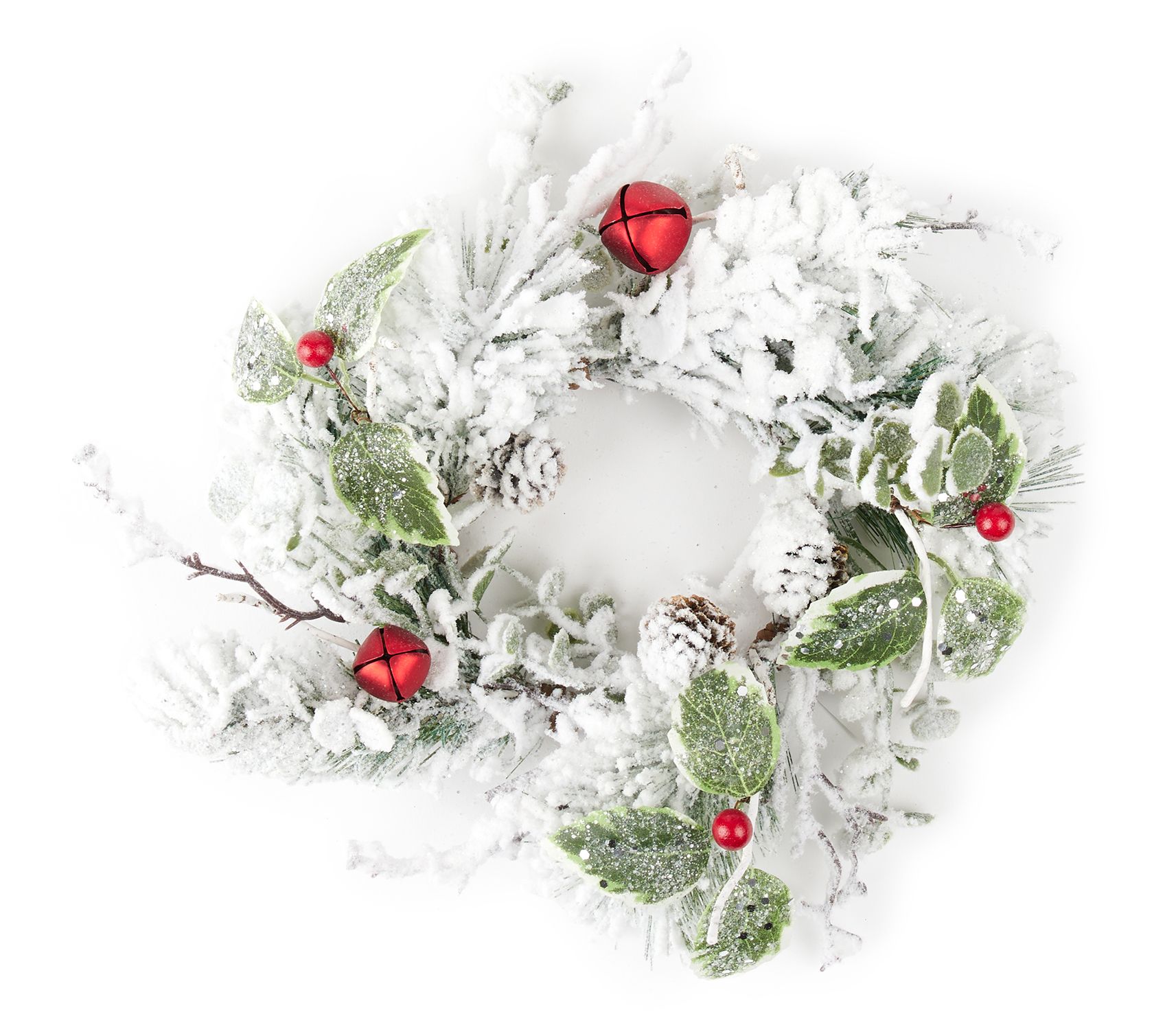 Melrose Flocked Pine Holly Candle Ring (Set of2) - QVC.com