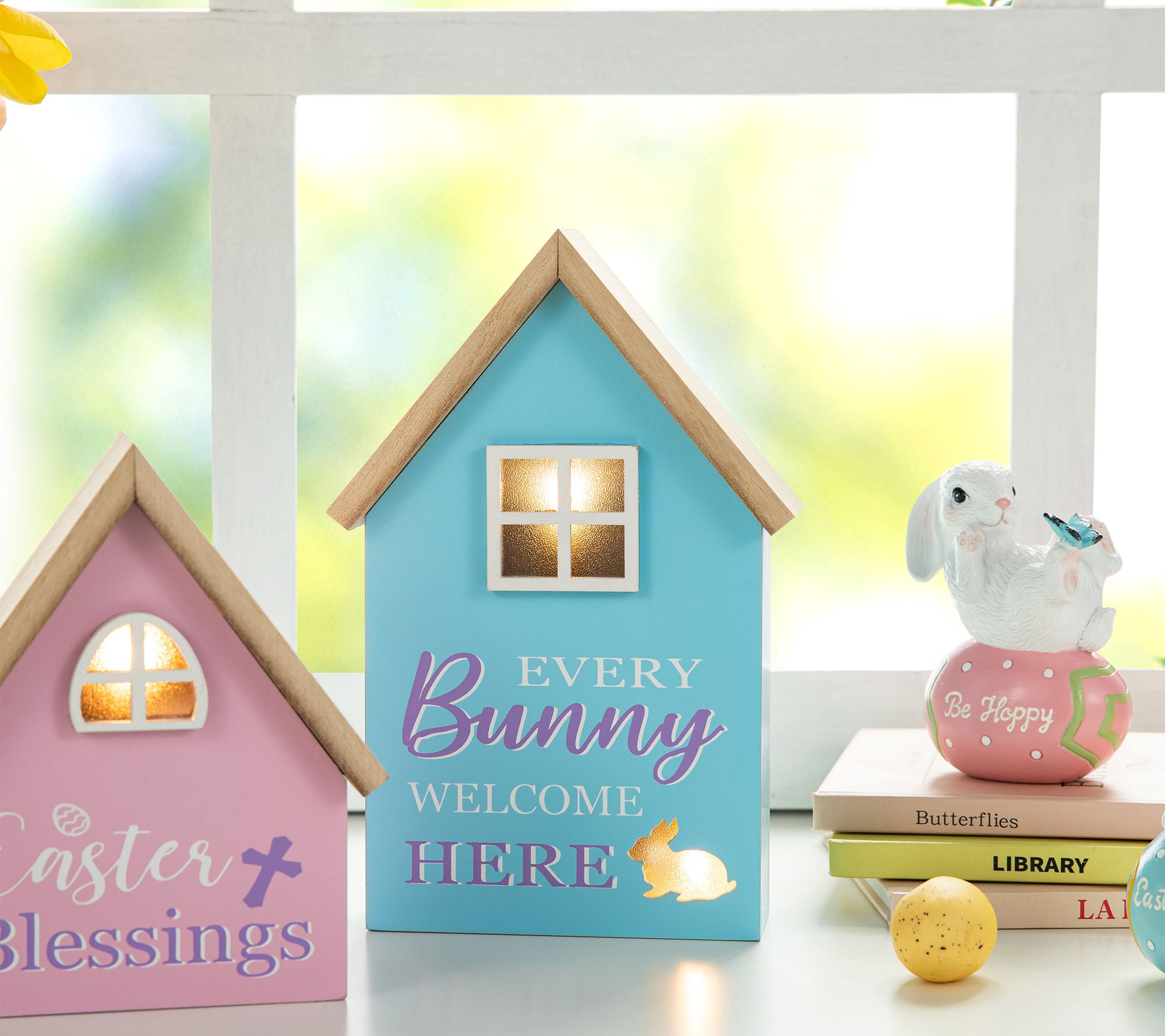 Glitzhome Glowing Window Lighted Easter HousesTable Decor S/2 - QVC.com