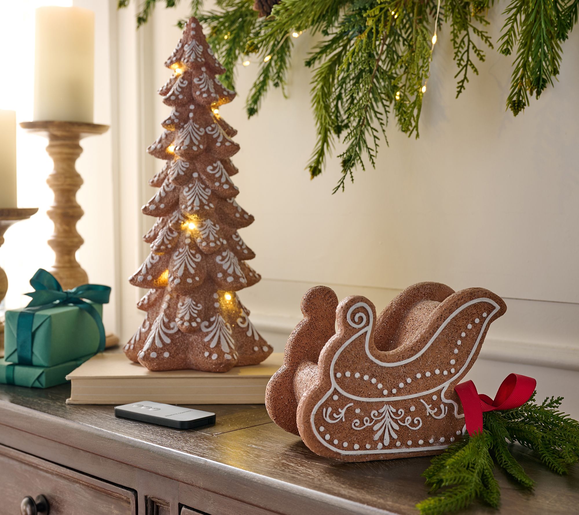 "As Is" Sandra Lee 2-Piece Gingerbread Christmas Tree and Sleigh - QVC.com