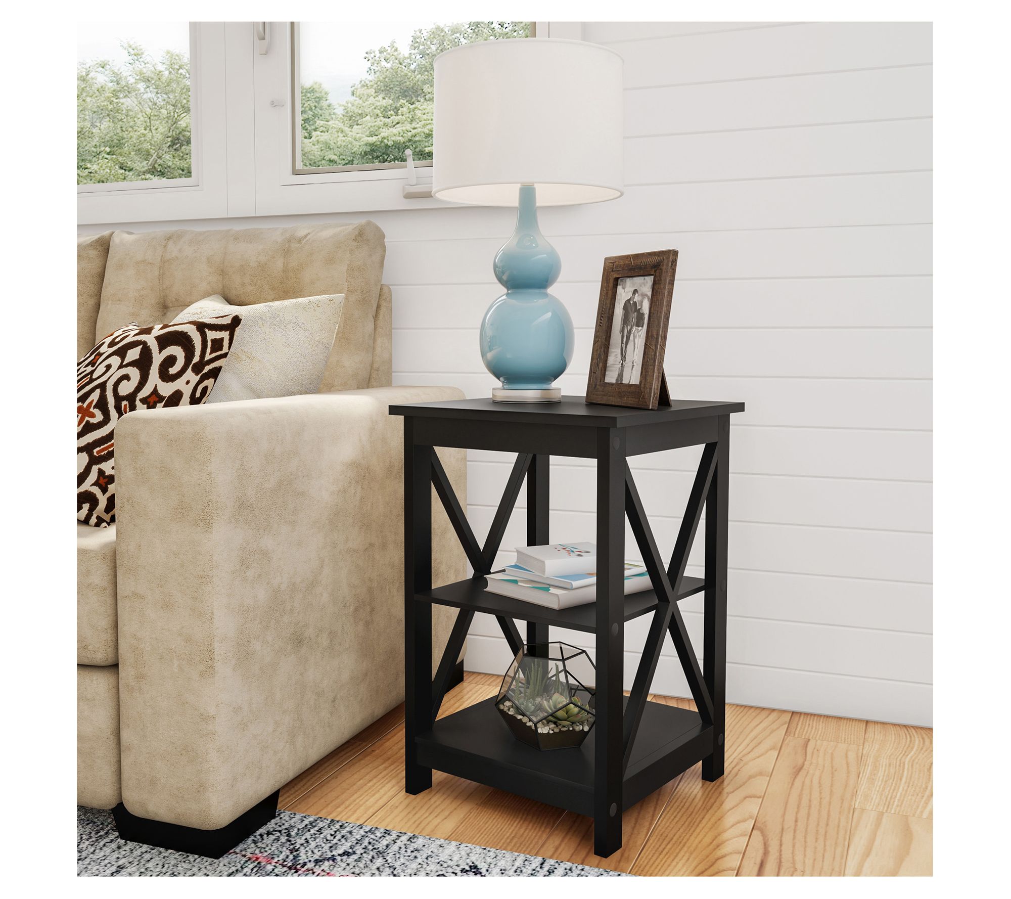 Lavish Home Wooden End Table Modern Style withX-Shape Design - QVC.com
