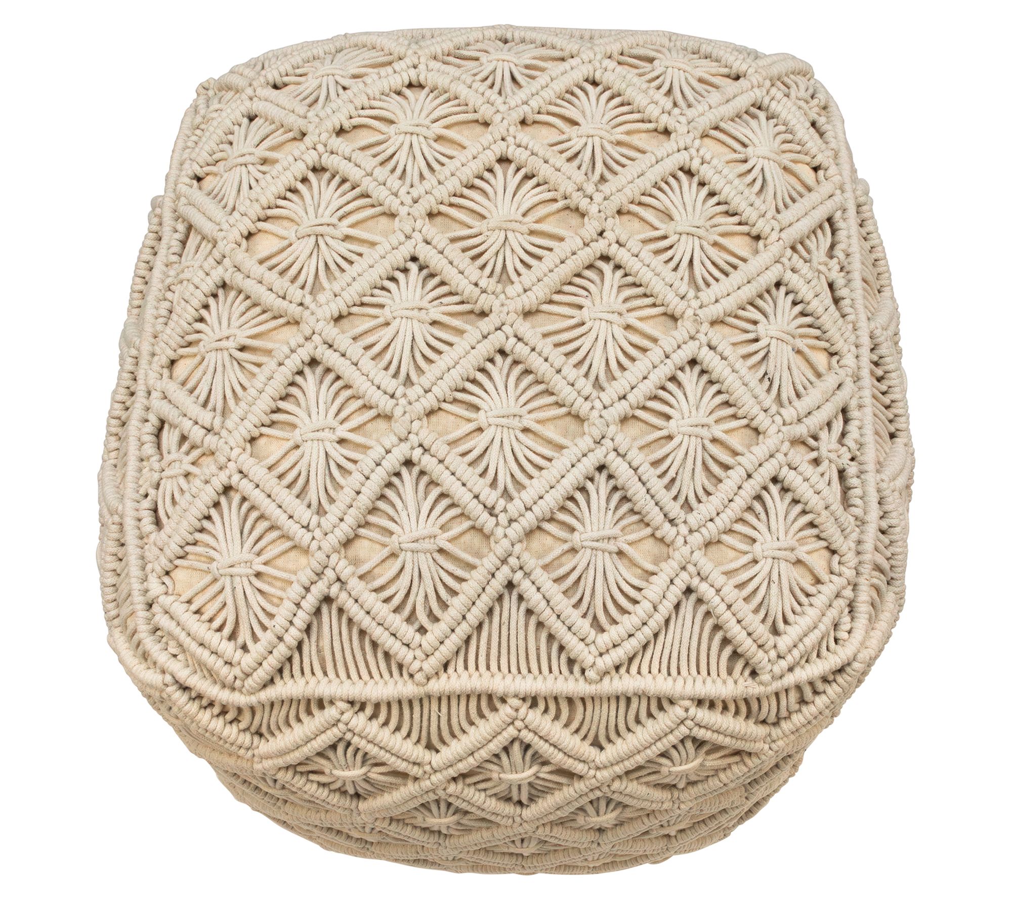 Northlight Beig e Handmade Macr ame Natural Cot ton Square Pouf - QVC.com