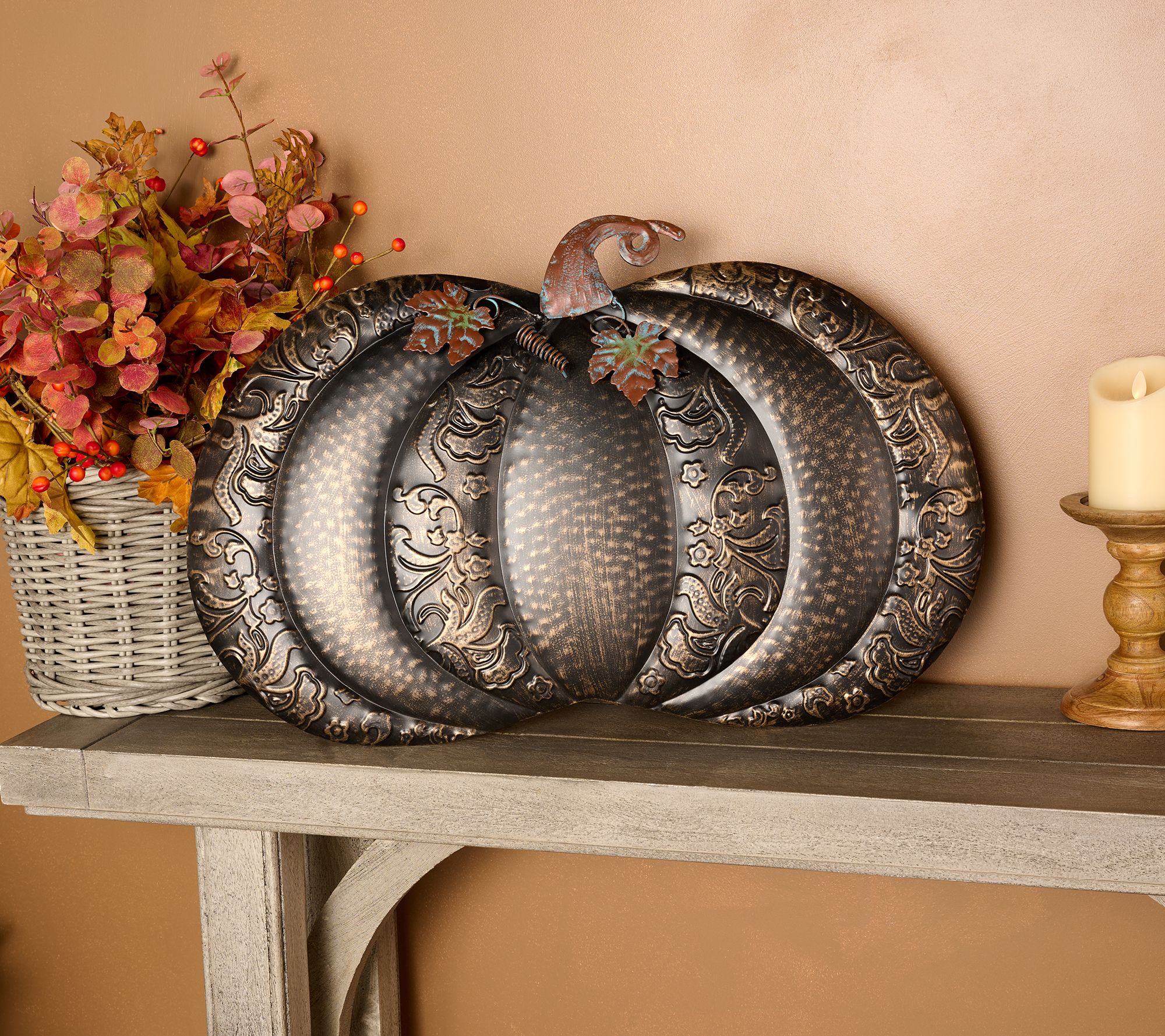 Indoor/Outdoor Oversized Metal Pumpkin with Stand by Valerie - QVC.com