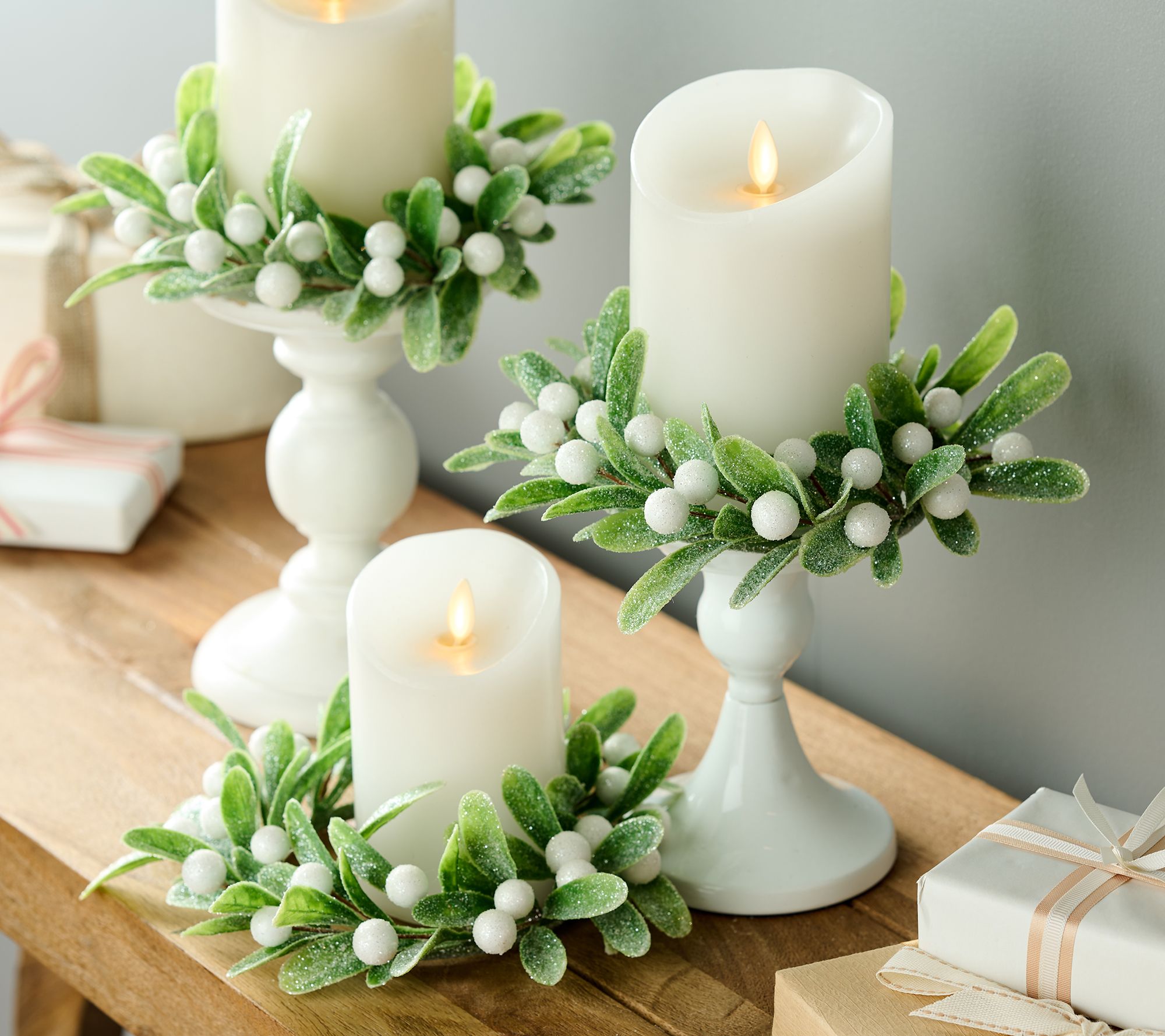 "As Is" Set of 3 Berry and Mistletoe Rings by Valerie - QVC.com