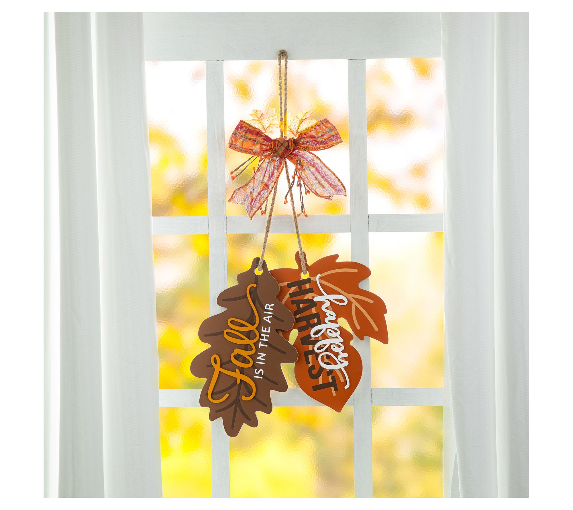 Glitzhome 24.5"H Fall Maple Leaves with BowknotDoor Hanger - QVC.com