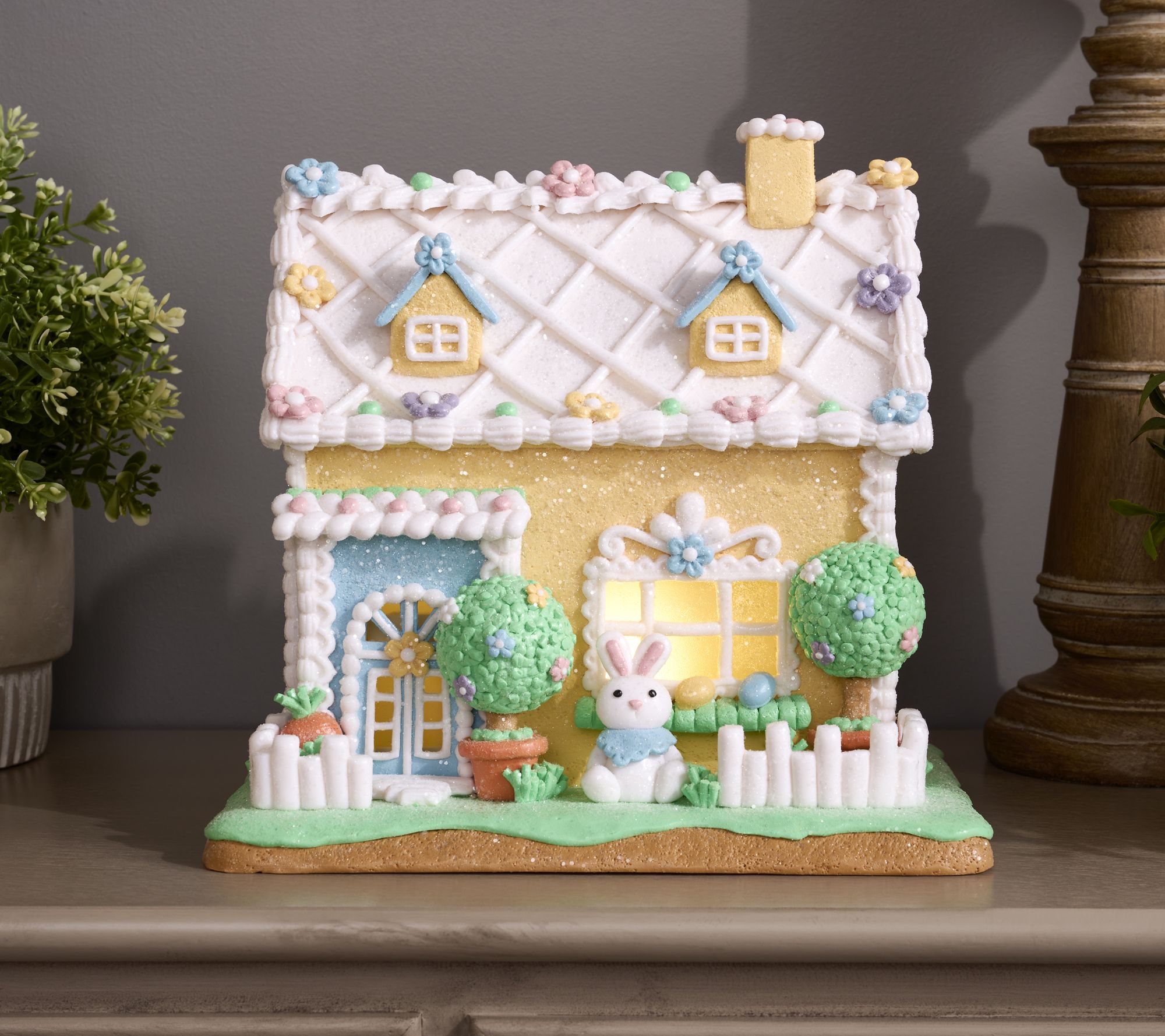 Illuminated Gingerbread Easter House with Bunny by Valerie - QVC.com