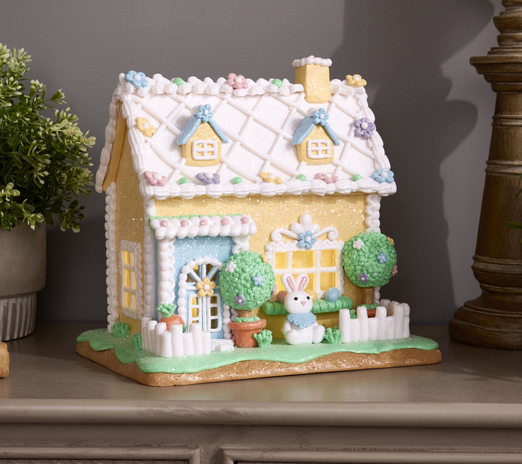 Illuminated Gingerbread Easter House with Bunny by Valerie - QVC.com