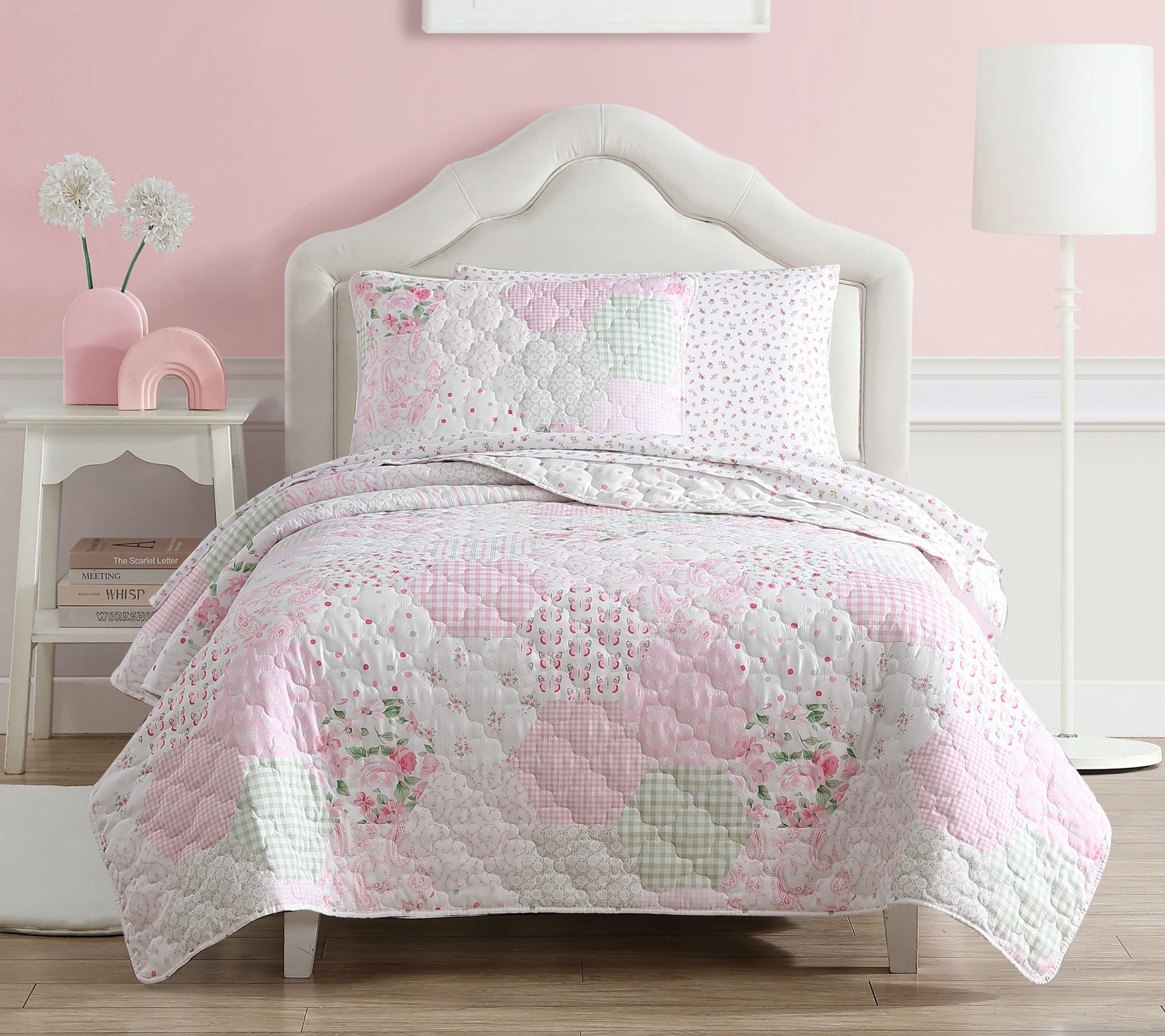 Laura Ashley Ellyn Pink Full Quilt-Sham Set - QVC.com