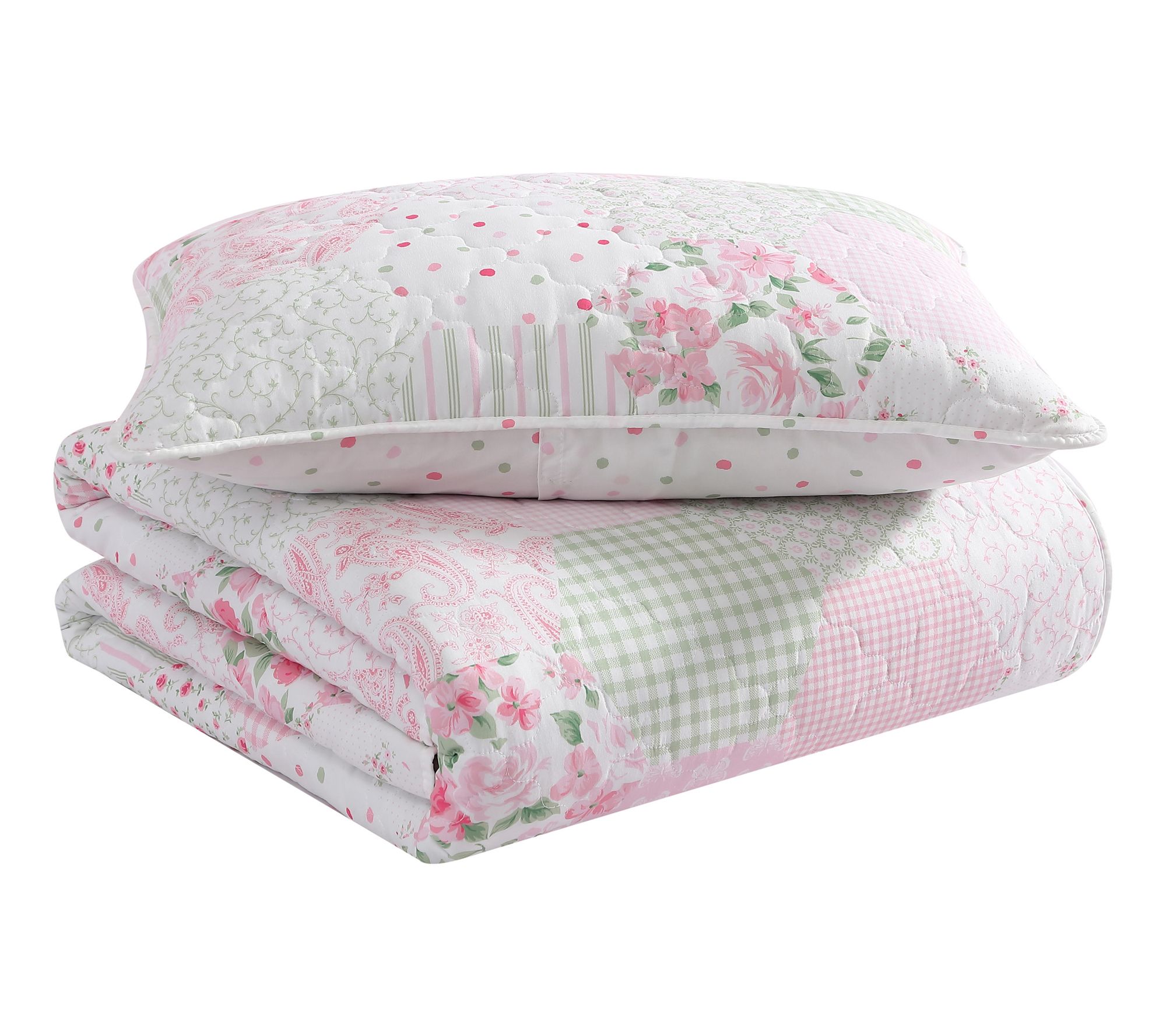 Laura Ashley Ellyn Pink Full Quilt-Sham Set - QVC.com