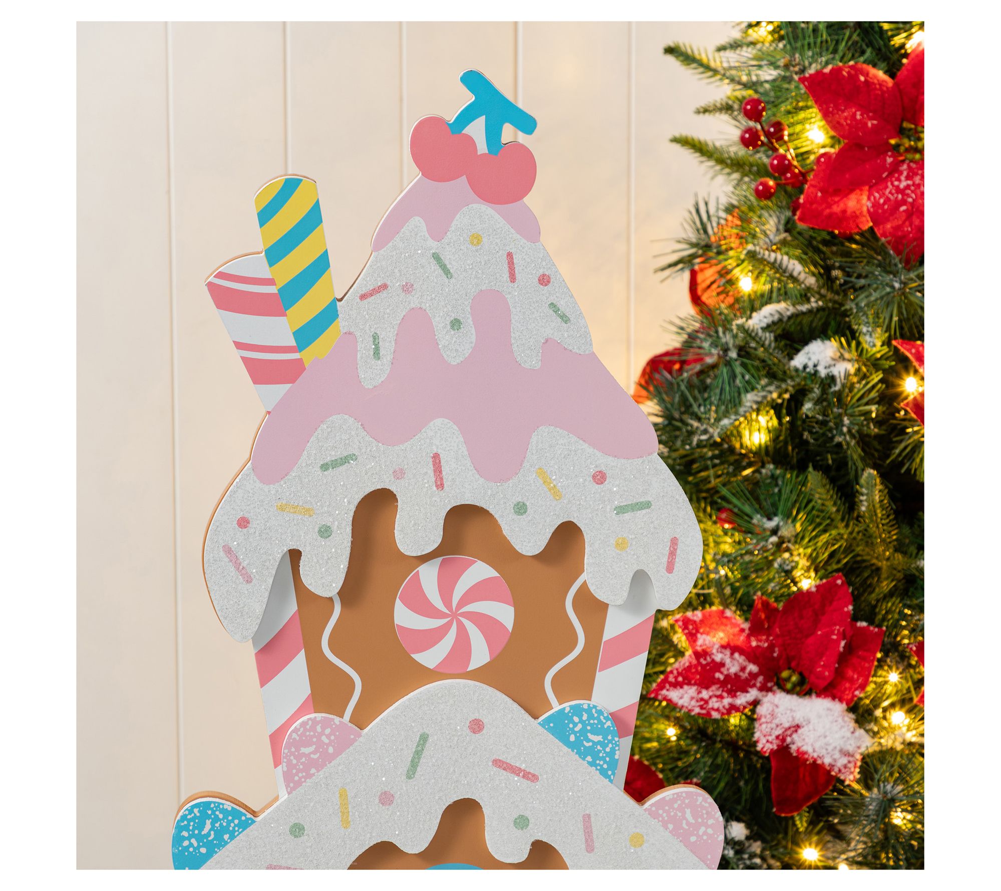 Glitzhome 35"H Wooden Christmas Gingerbread House Porch Sign - QVC.com