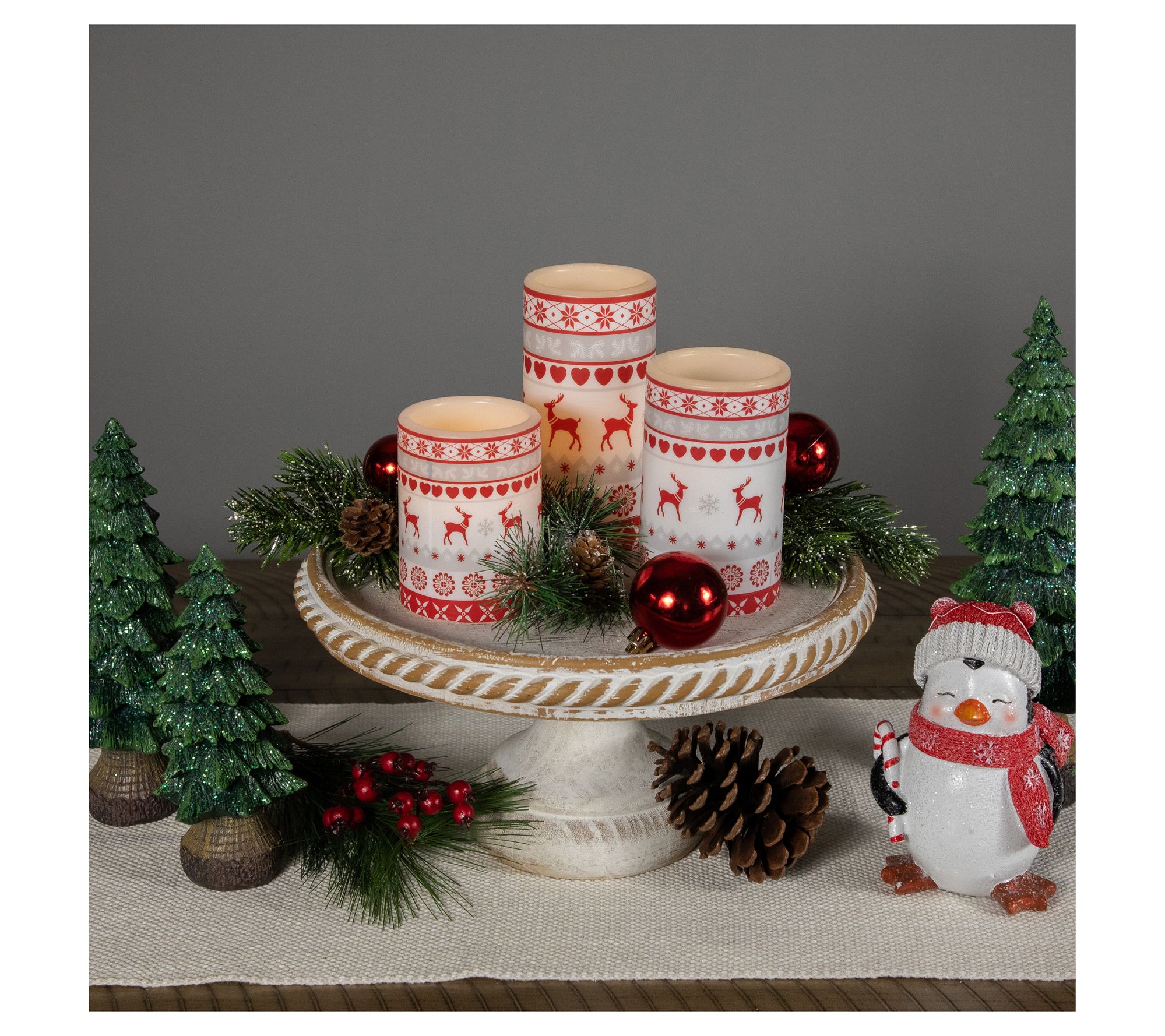 Northlight 6" LED Reindeer Pillar Christmas Candles 3-Piece - QVC.com
