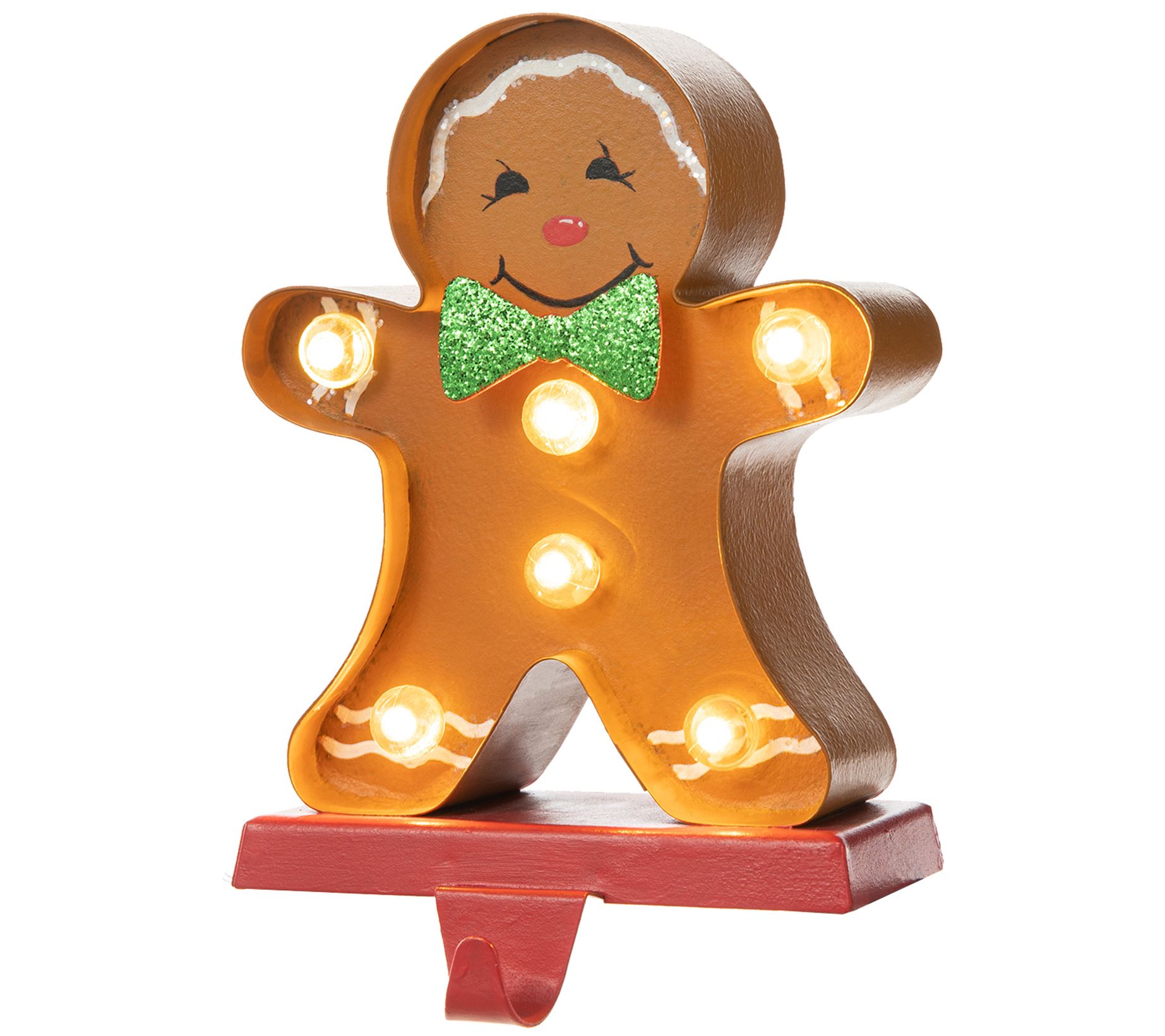 Glitzhome 7.25"H LED Gingerbread Man Christmasocking Holder - QVC.com