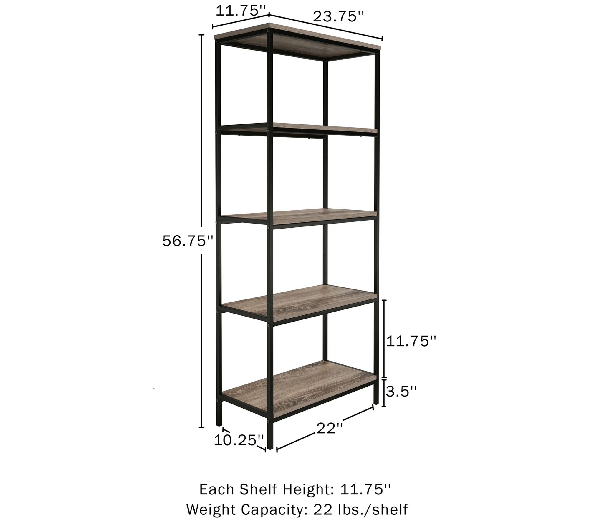 Lavish Home 5-Tier Bookshelf Open Industrial Style Shelving - QVC.com