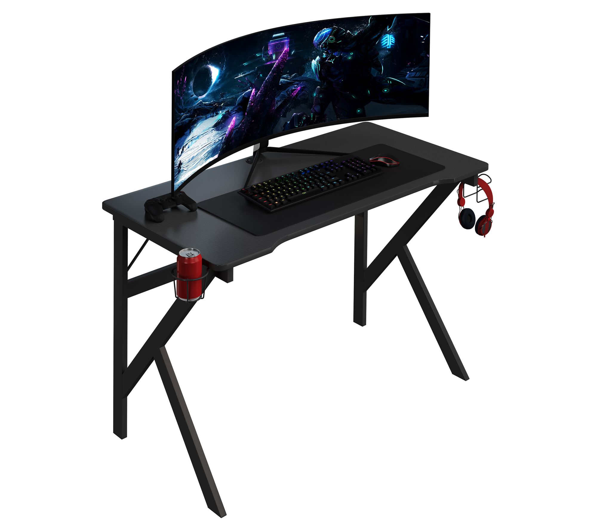 Lavish Home Gaming Computer Desk Carbon Fiber Texture Finish - QVC.com