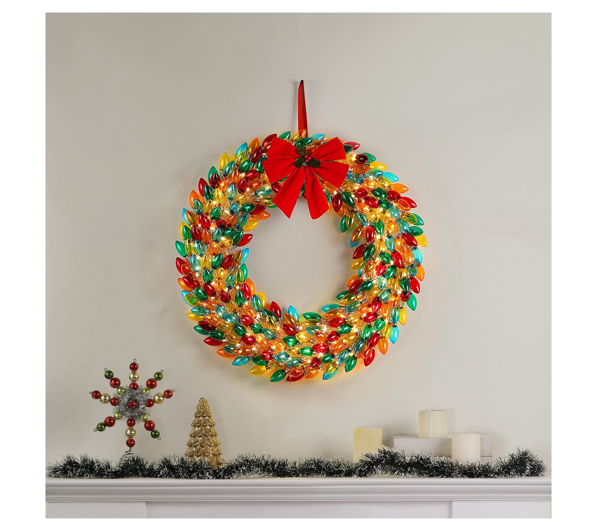 Mr. Christmas 30 in. Retro C9 Bulb Wreath - Multi-Color - QVC.com