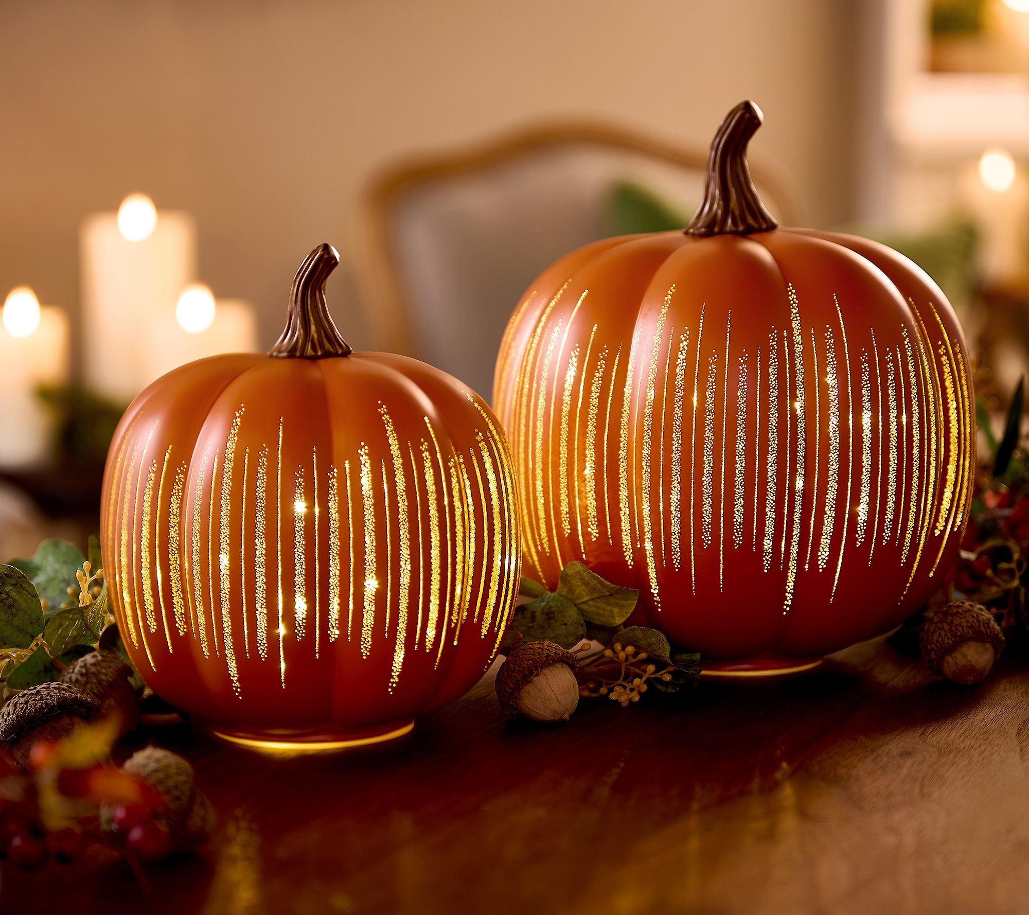 "As Is" Set 2 Lit Illuminated Starry Night Glass Pumpkins by Valerie - QVC.com