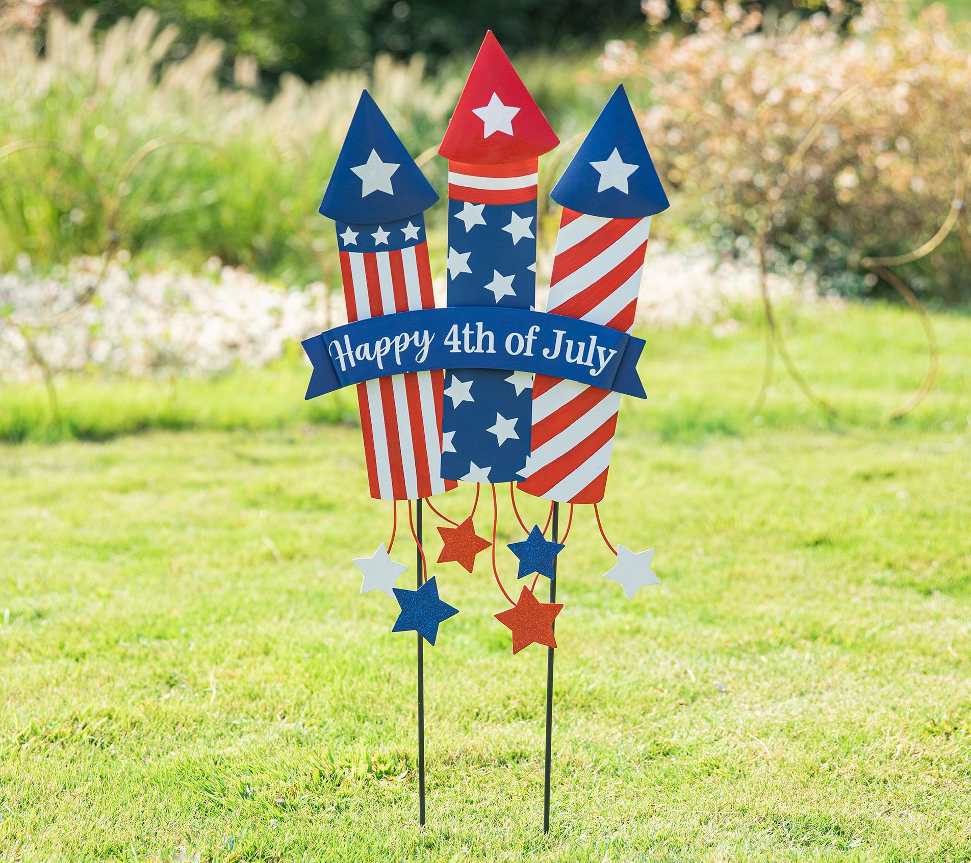 Glitzhome 30" Patriotic USA Americana Firecracker Garden Stake - QVC.com