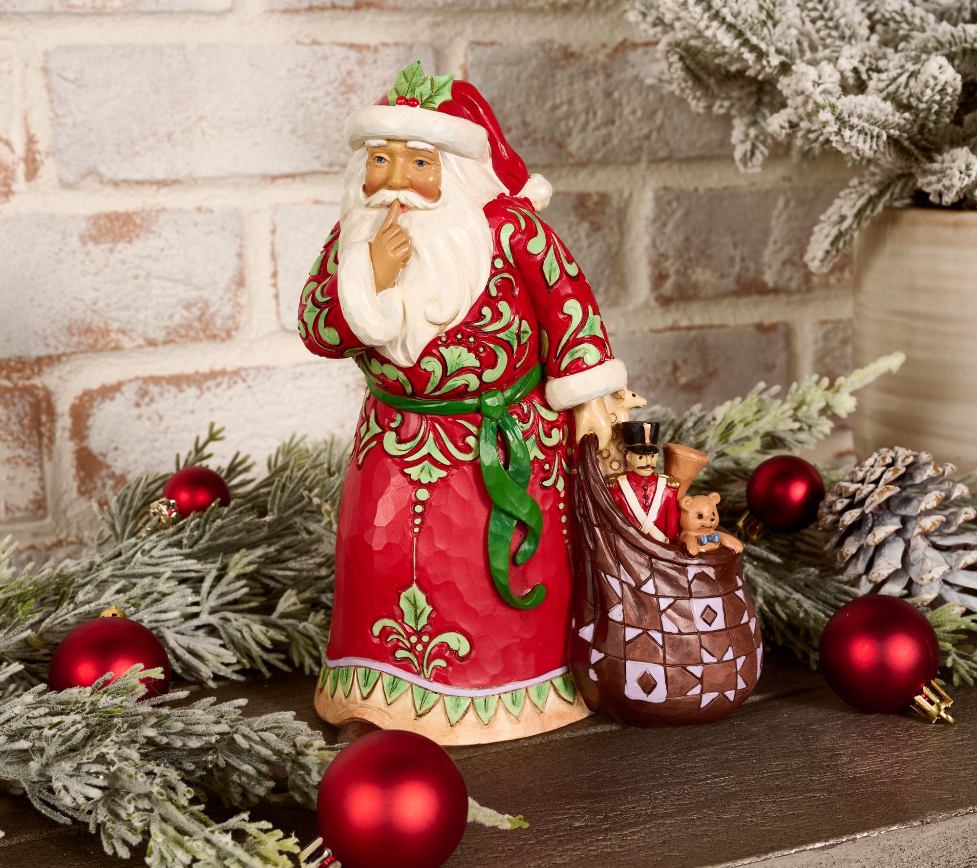 Jim Shore Heartwood Creek Shushing Santa with Toy Bag - QVC.com