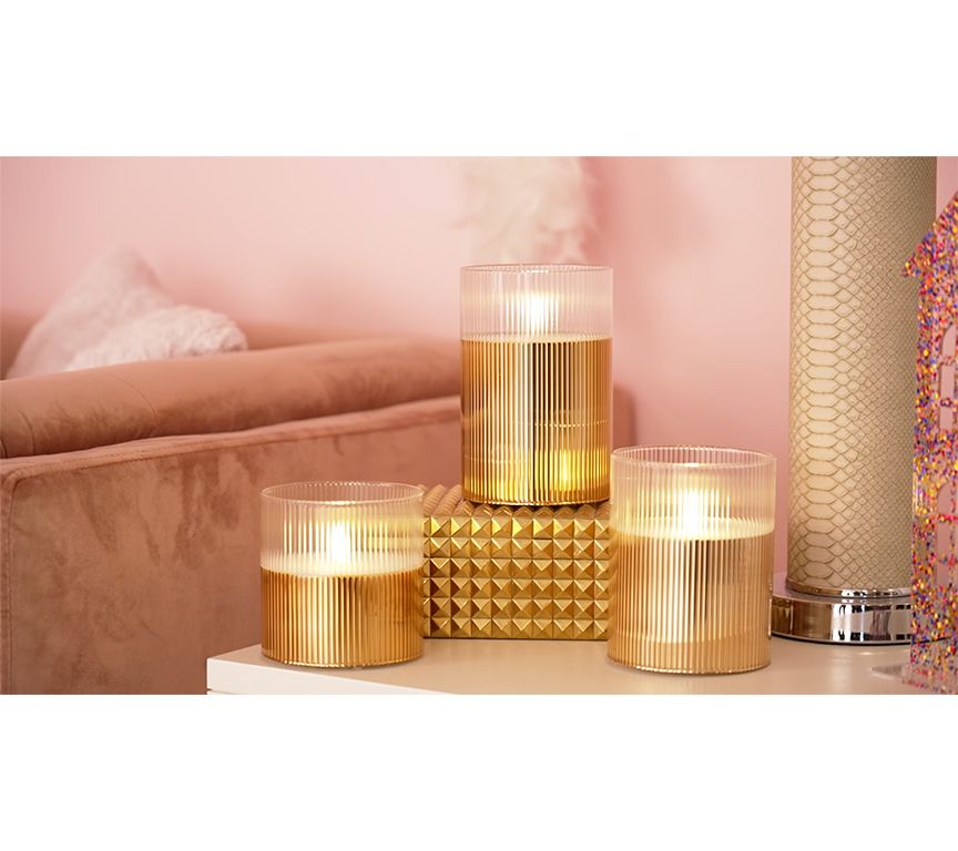 Fierce Home Set of 3 Ribbed Glass Flameless Candles - QVC.com
