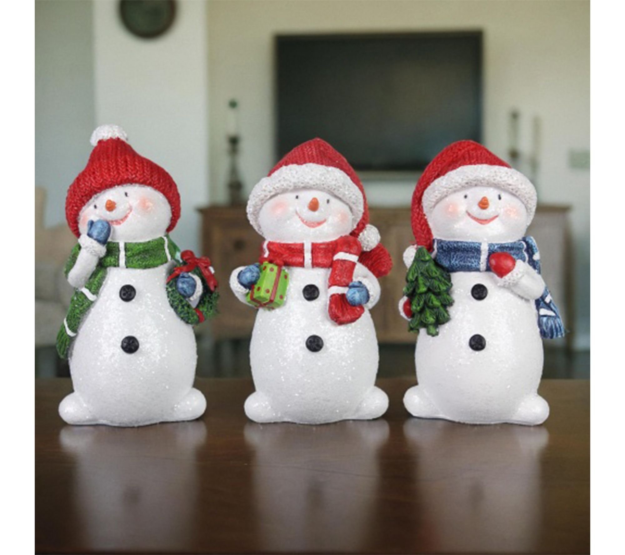 Young's Resin Snowman with Wreath, Gifts and Tree, Set of 3 - QVC.com