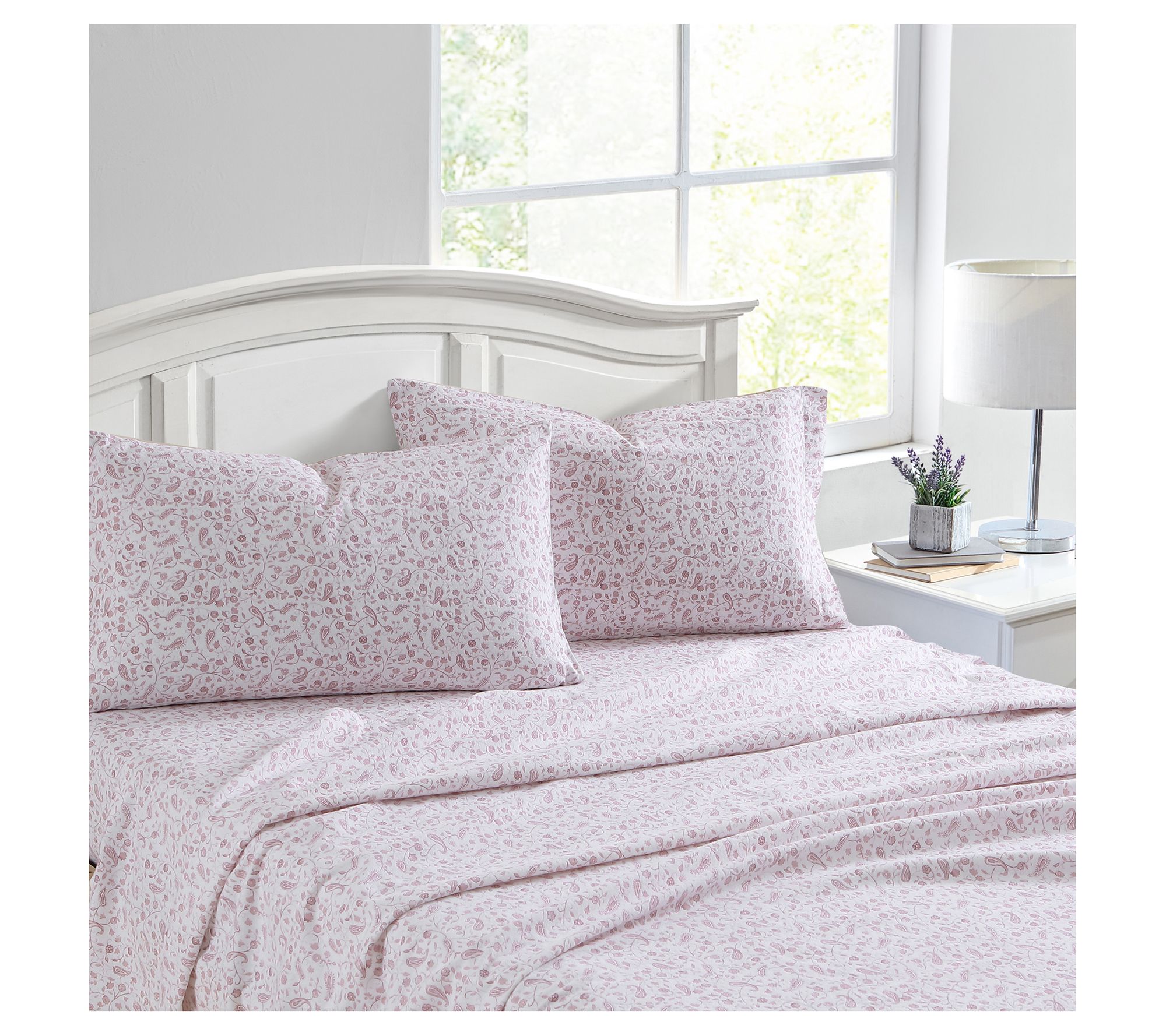 Laura Ashley Paisley Prance Pink Full Flannel Sheet Set - QVC.com