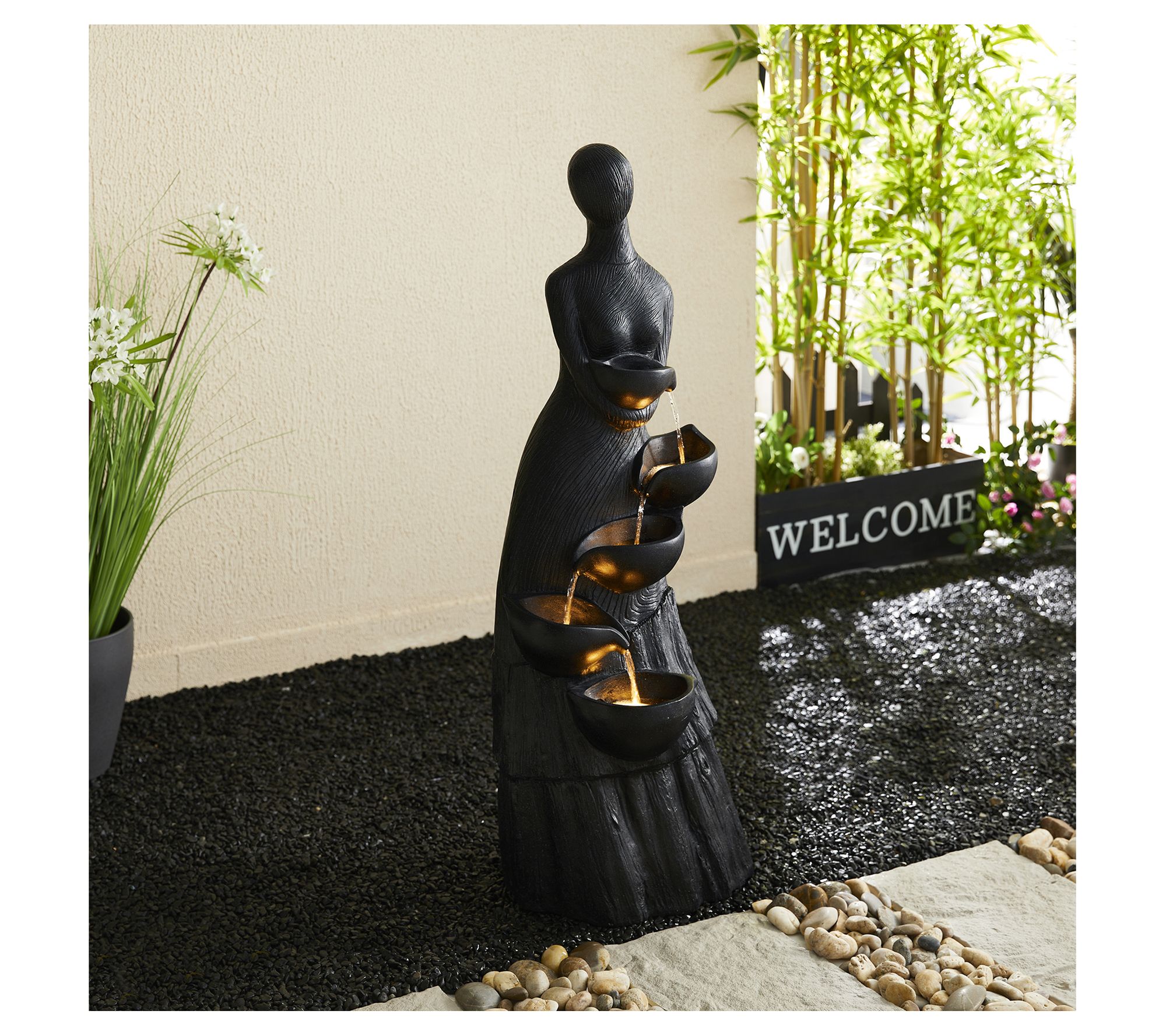 Glitzhome 40" 5-Tiered LED Abstract Sculptur Outdoor Fountain - QVC.com