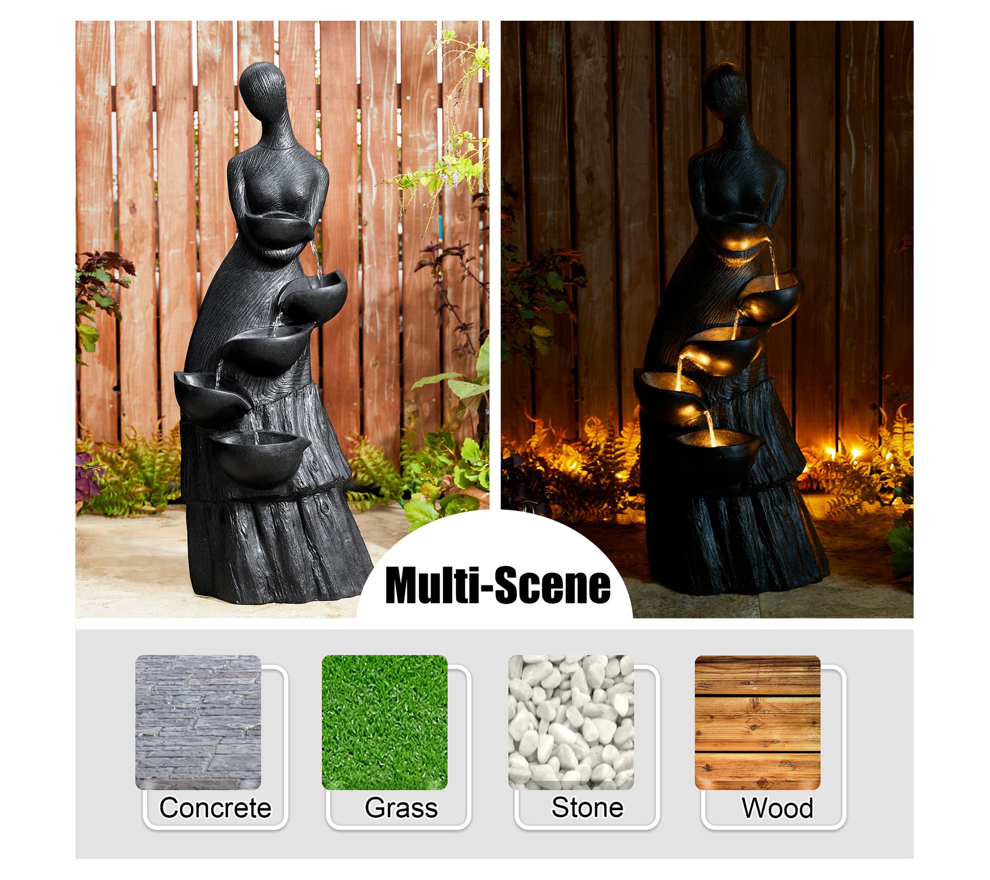 Glitzhome 40" 5-Tiered LED Abstract Sculptur Outdoor Fountain - QVC.com