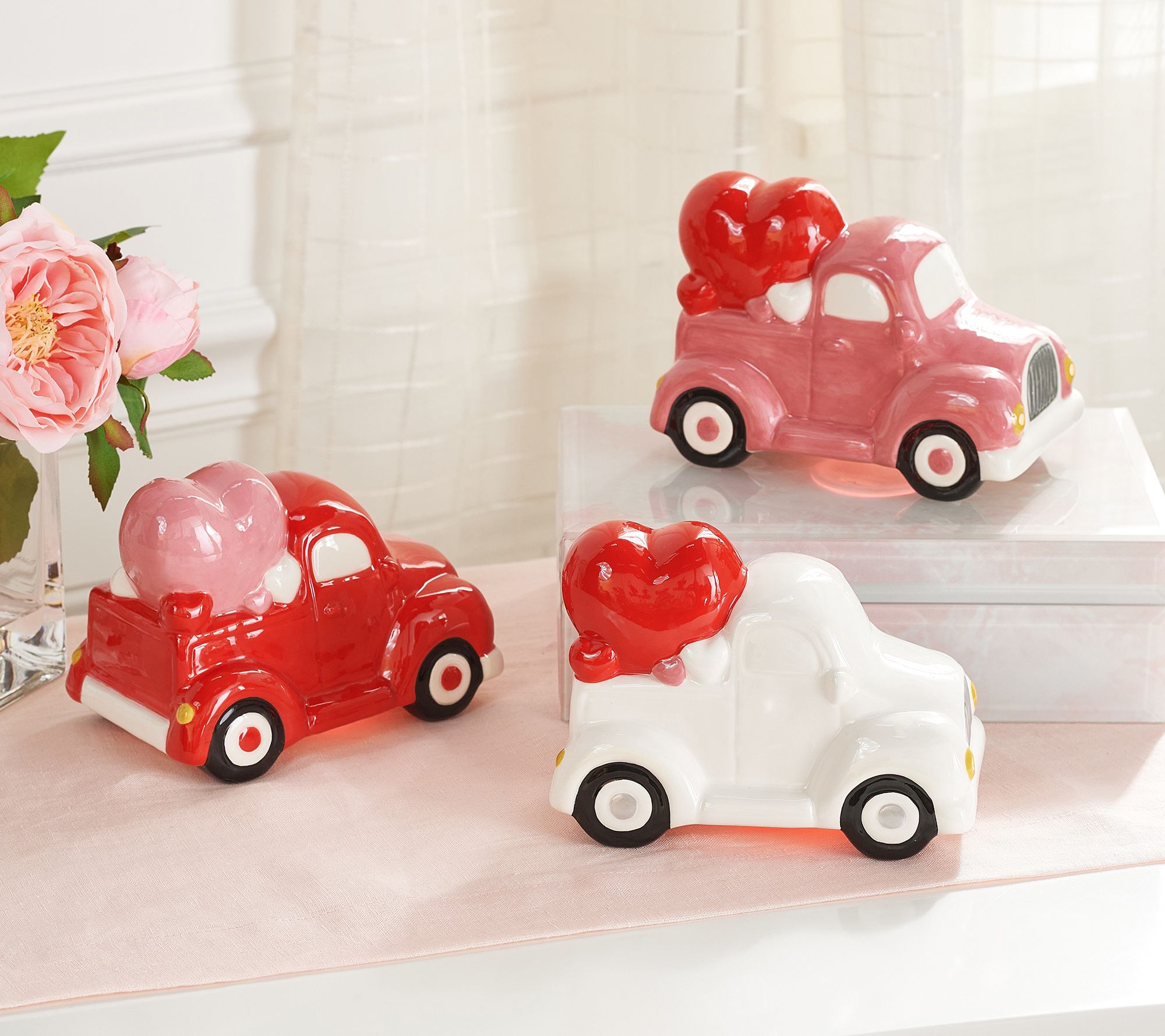 "As Is" Miss Valentine Mini Set of 3 Lit Nostalgic Pick Up Trucks - QVC.com