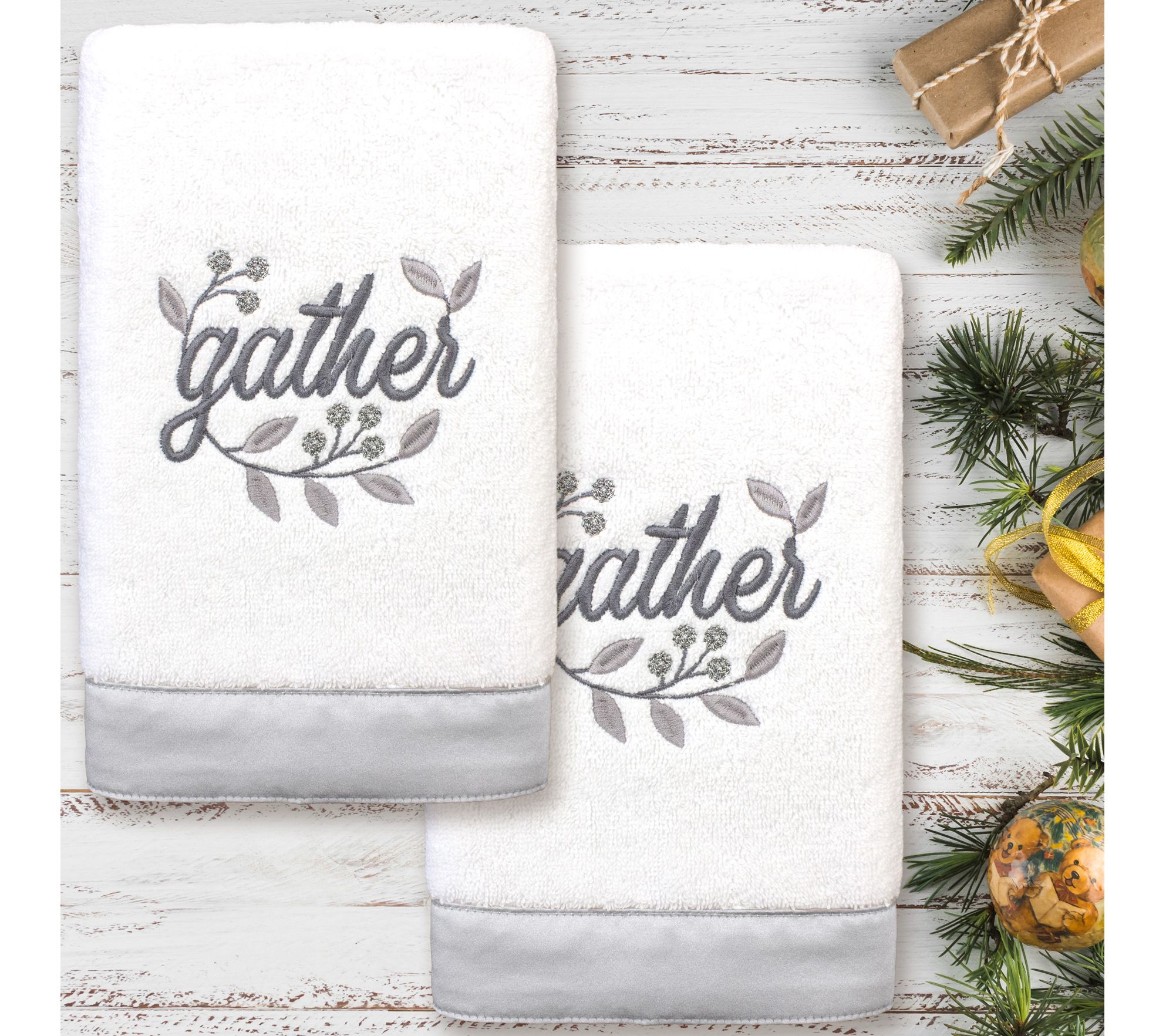 Linum Home Textiles GATHER - Embroidered 2-Piece Hand Towels - QVC.com