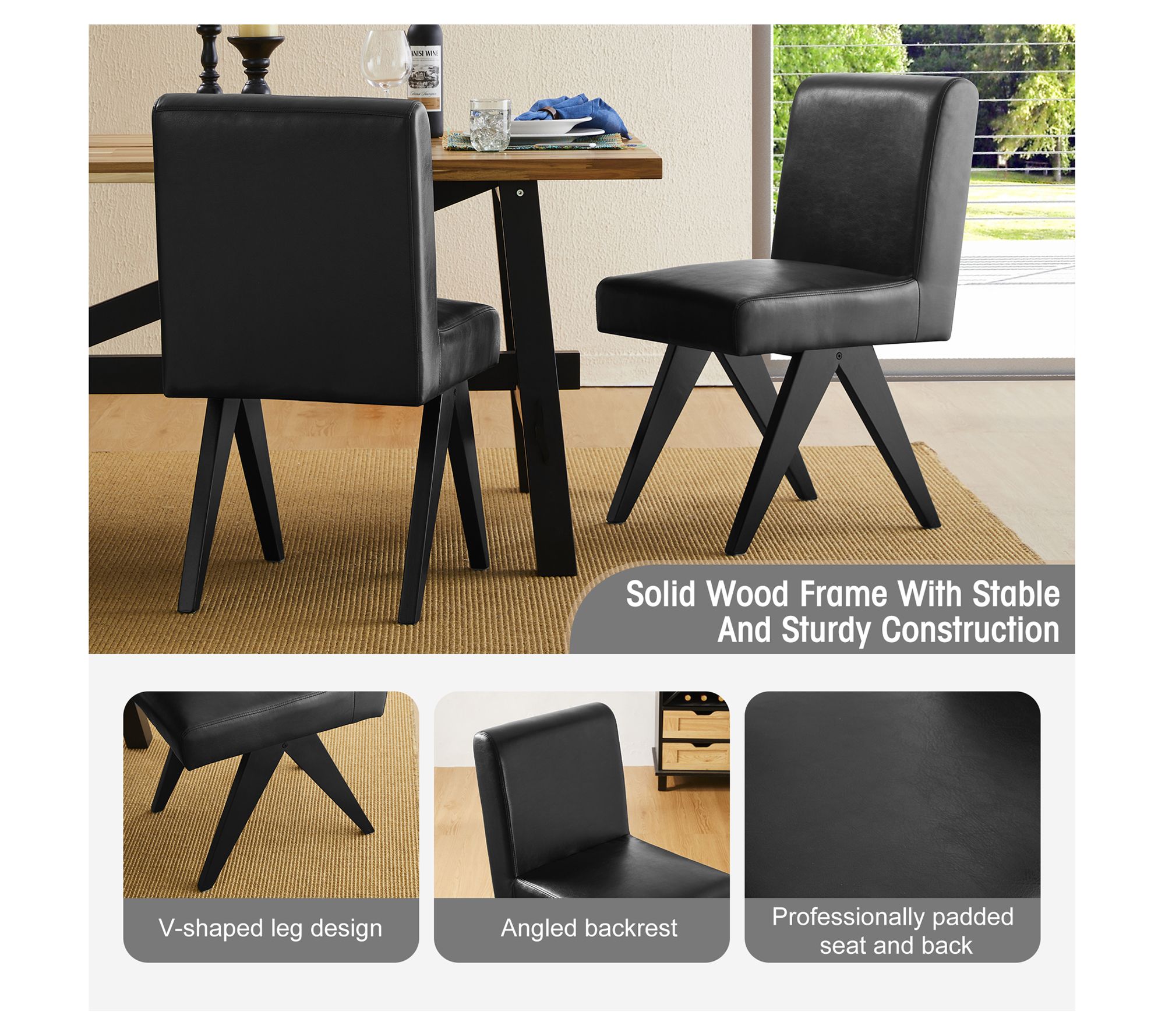 Glitzhome Modern V-Leg Leatherette Dining Casual Chairs S/2 - QVC.com