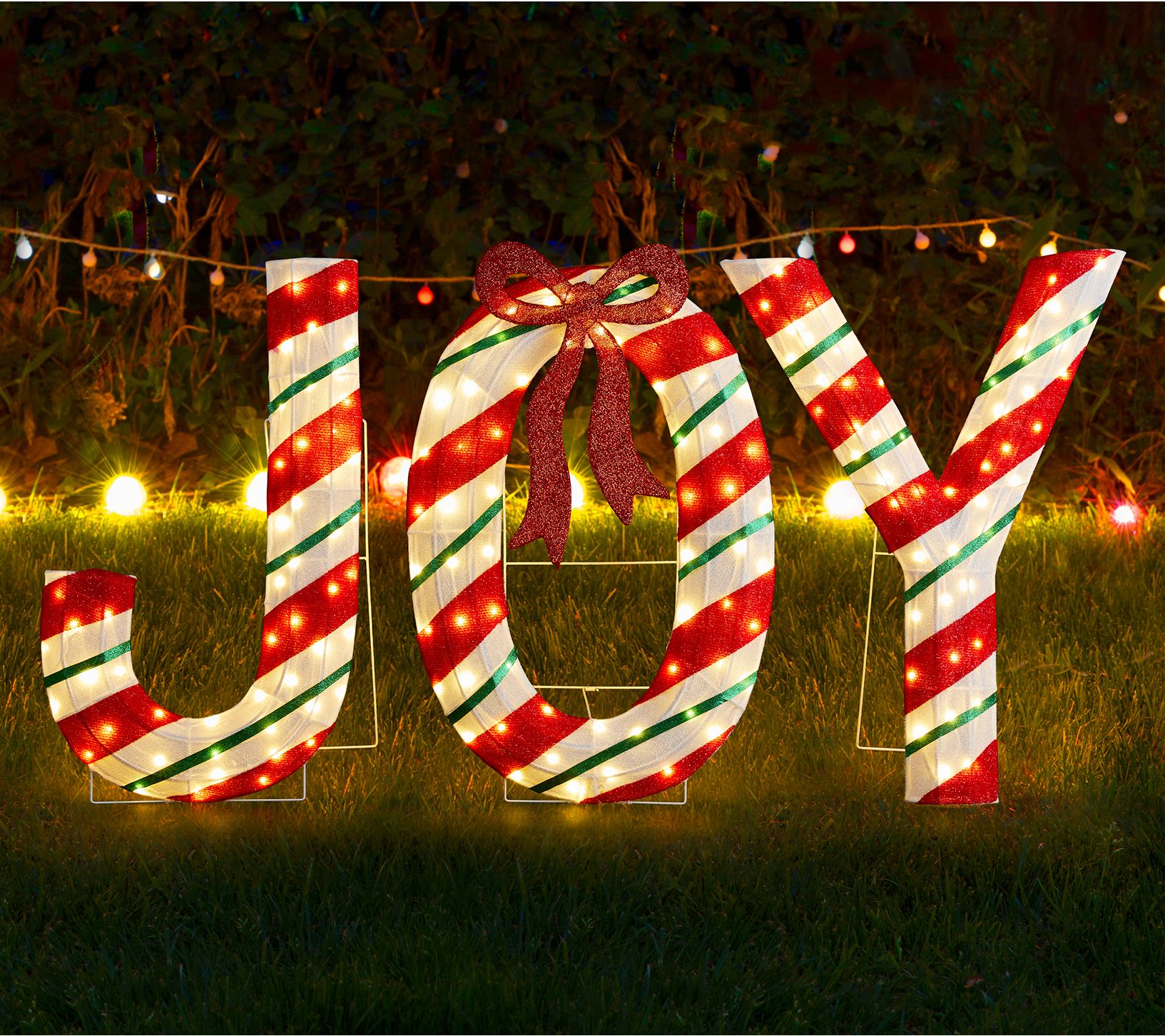 Glitzhome 35" LED Christmas Candy Cane JOY Outdoor Decor 3 Pcs - QVC.com
