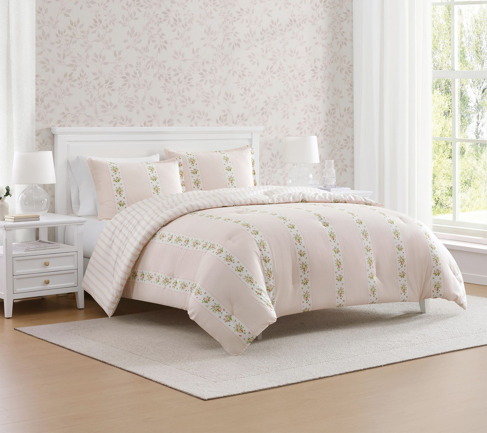Martha Stewart Annabelle Stripe Pink Full QueenComforter Set - QVC.com