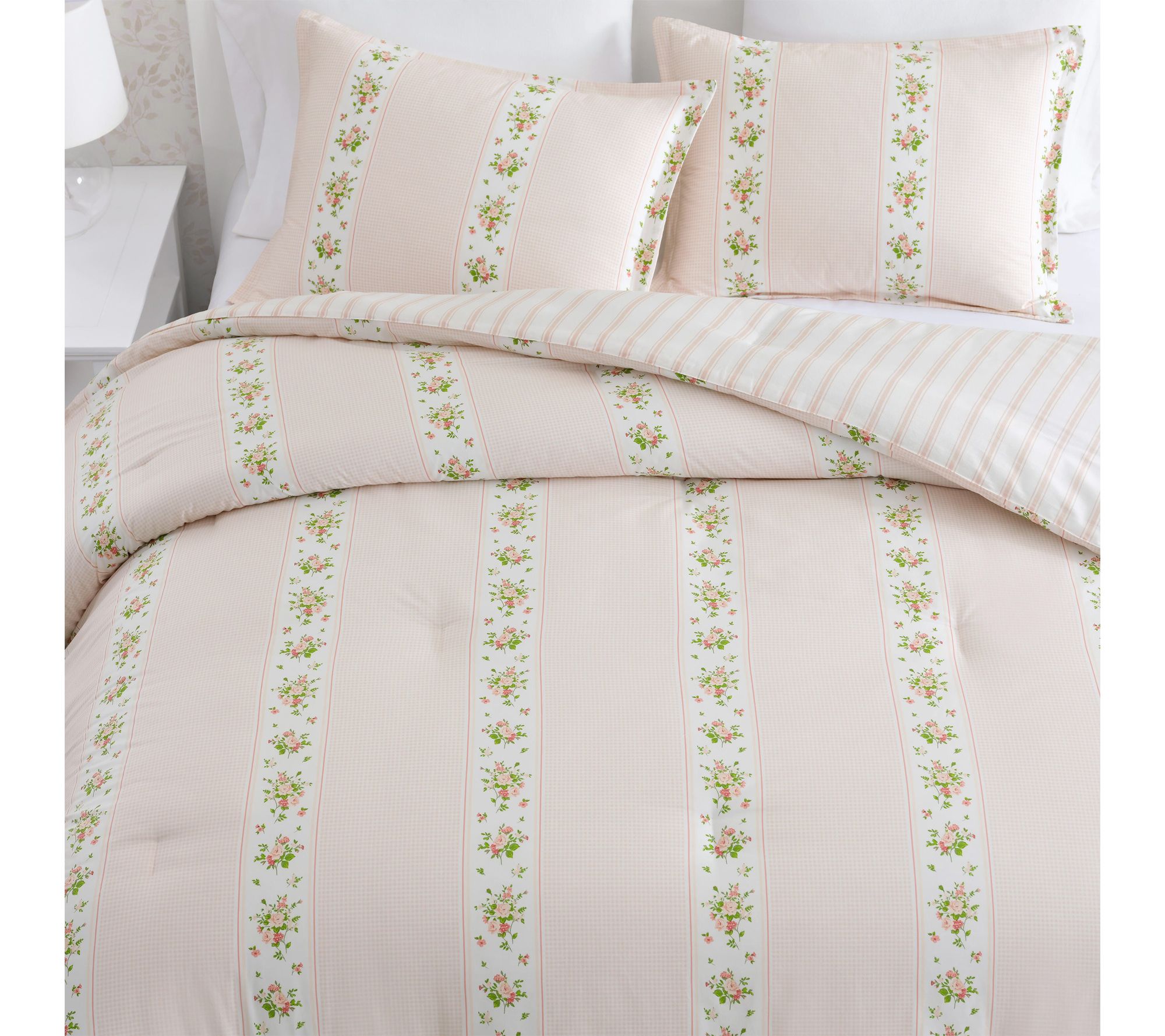Martha Stewart Annabelle Stripe Pink Full QueenComforter Set - QVC.com