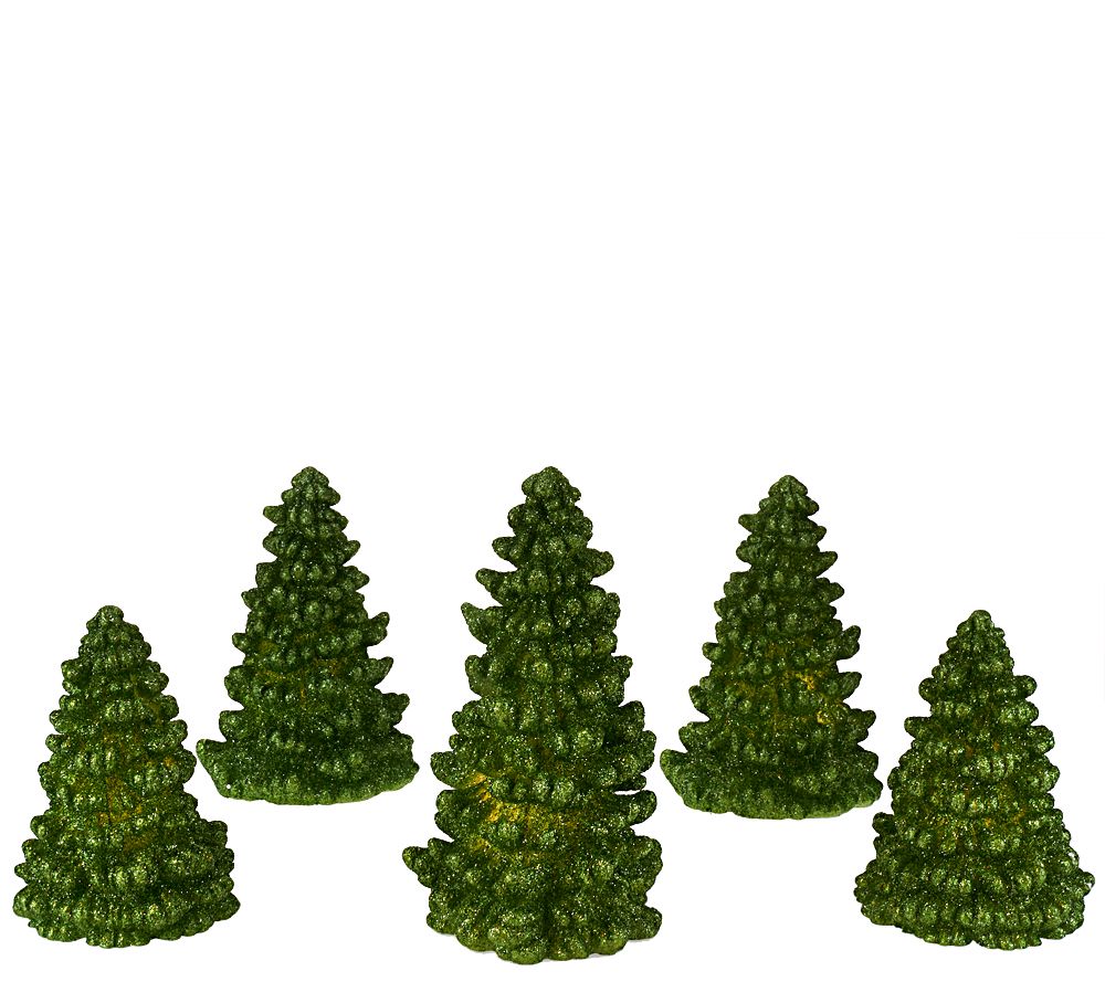 "As Is" Set of 5 Illuminated Glitter Wax Trees by Valerie - QVC.com