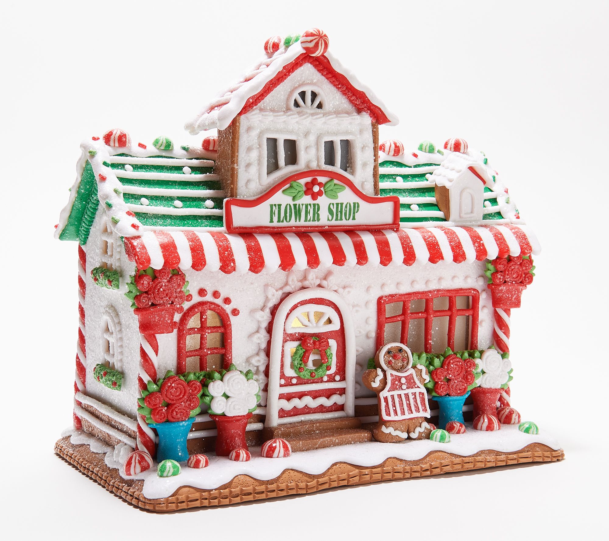 "As Is" Illuminated Townsquare Gingerbread Flower Shop - QVC.com