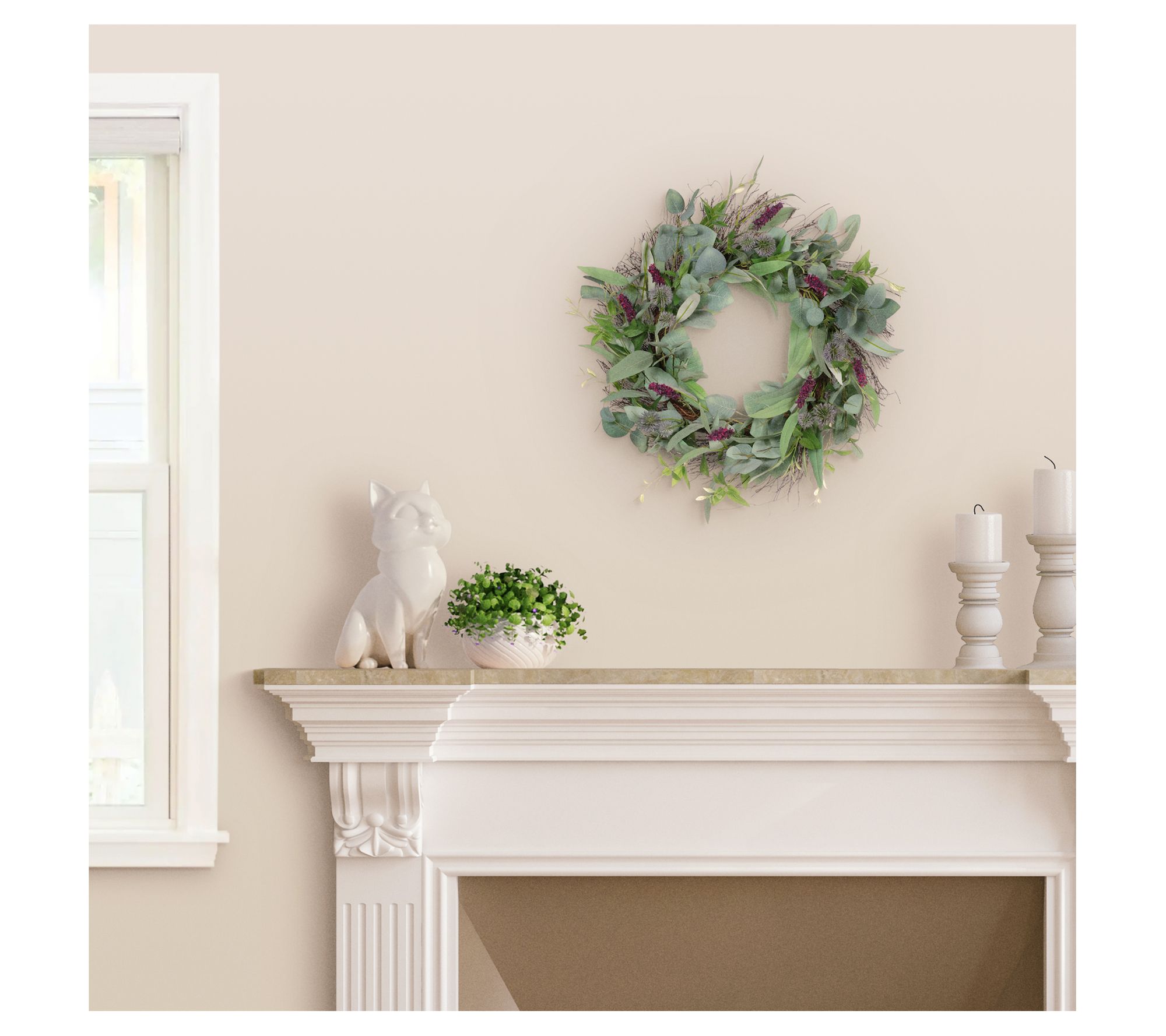Puleo 24" Lavender Floral Spring Wreath With Gr een Leaves - QVC.com