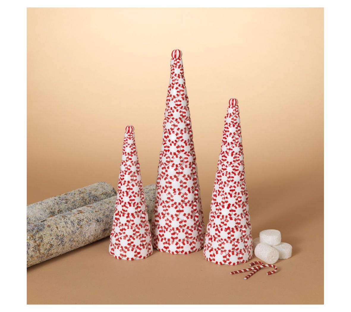 Set of 3 Clay Whimsical Peppermint Candy Trees by Gerson Co - QVC.com
