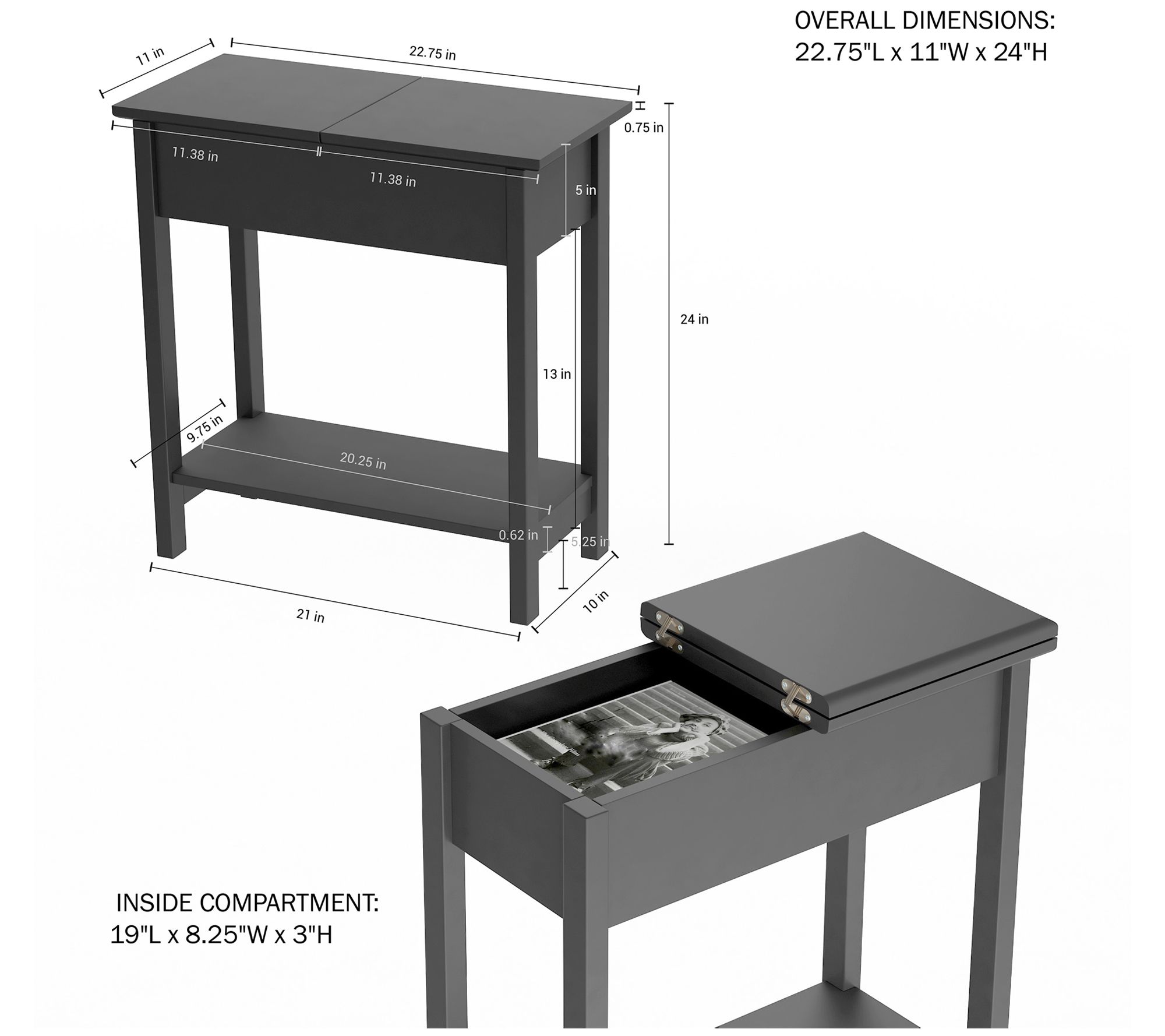 Lavish Home Flip-Top End Table Slim Side Console with Storage - QVC.com