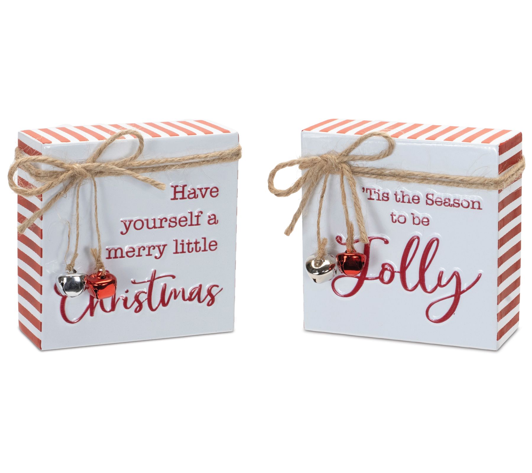 Melrose Christmas Sentiment Sign with Bell Accents (Set of 2) - QVC.com