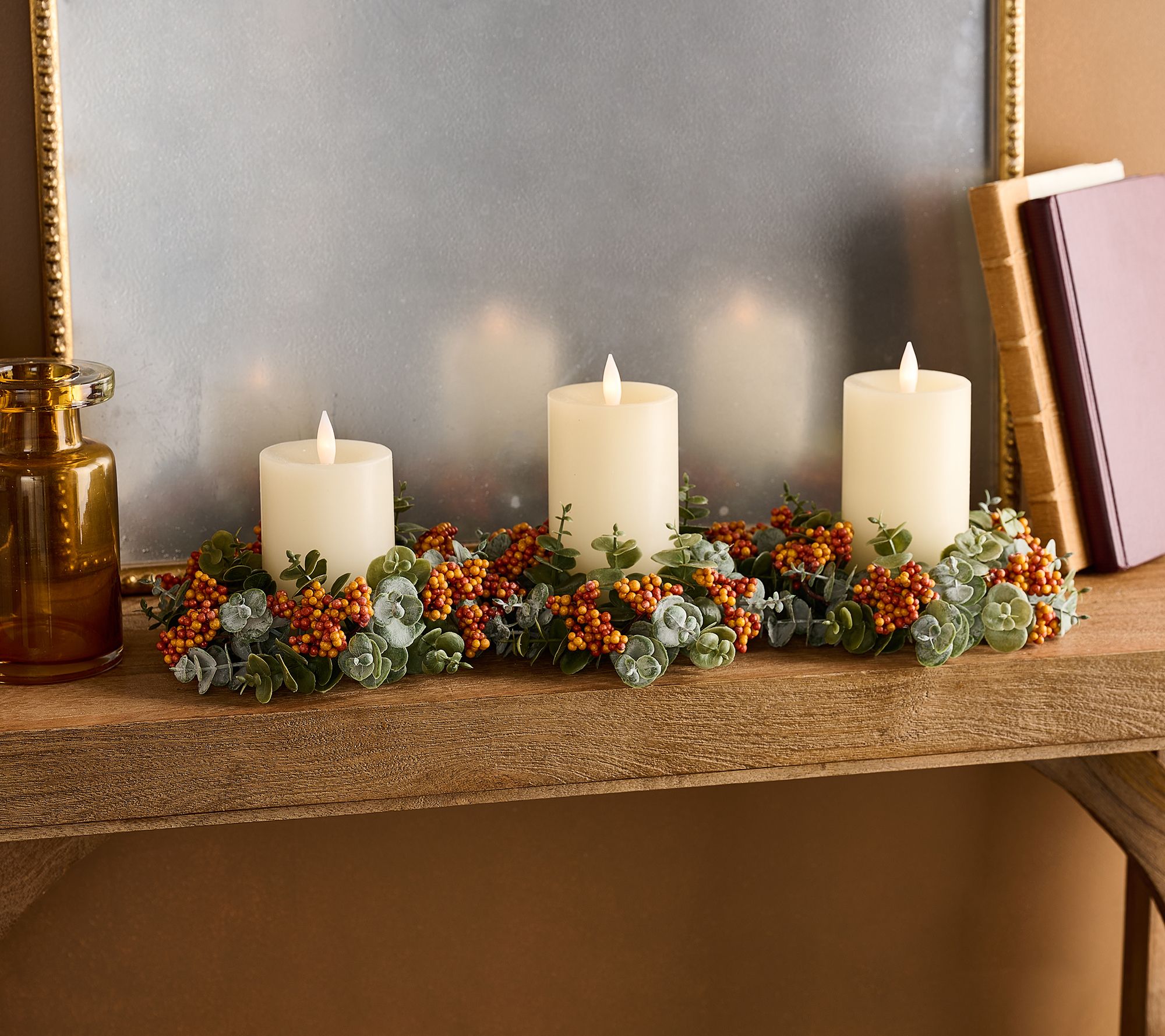 As Is Set of 3 Eucalyptus and Berry Candle Rings by Valerie QVC