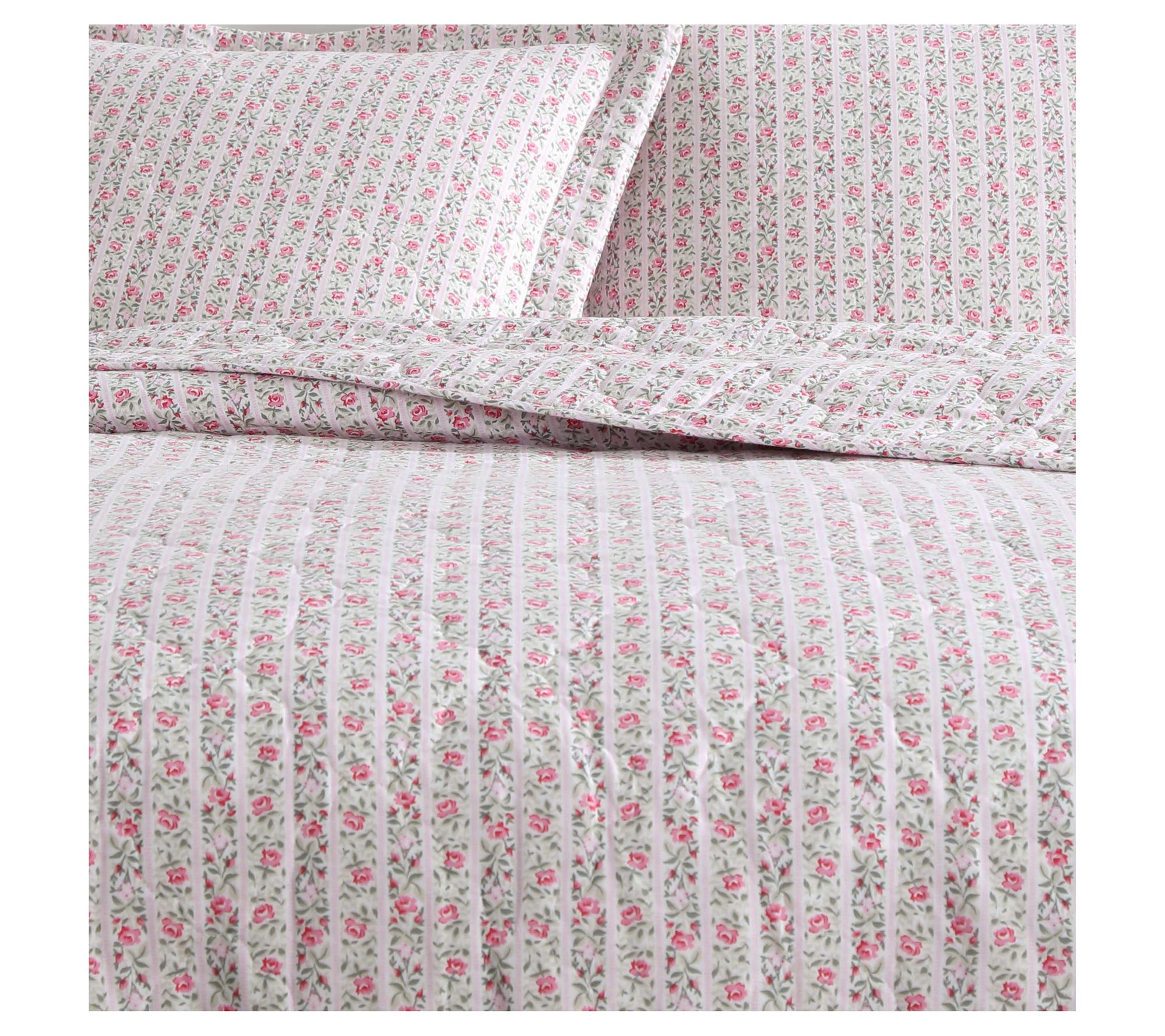Laura Ashley Marta Stripe Pink-Green Full/QueenQuilt Sham Set - QVC.com