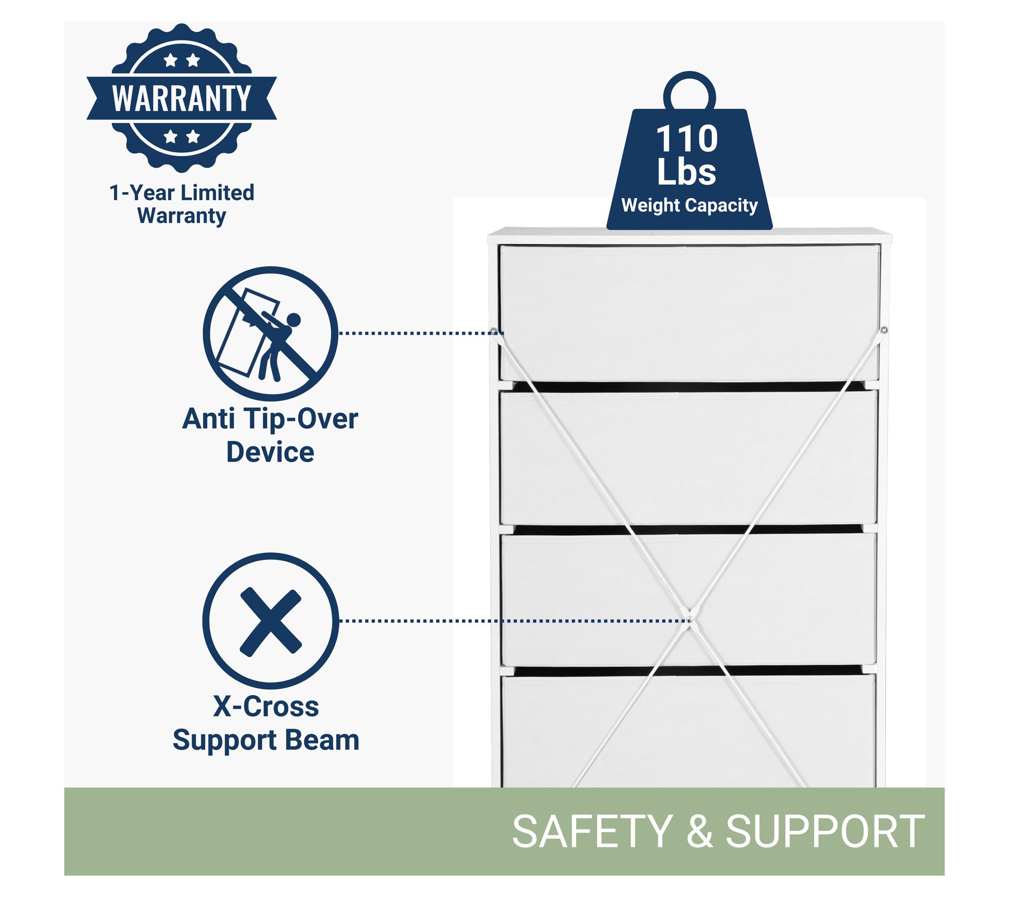 Techni Home Wood Frame Dresser w/ 5 Large Fabric Drawers - QVC.com