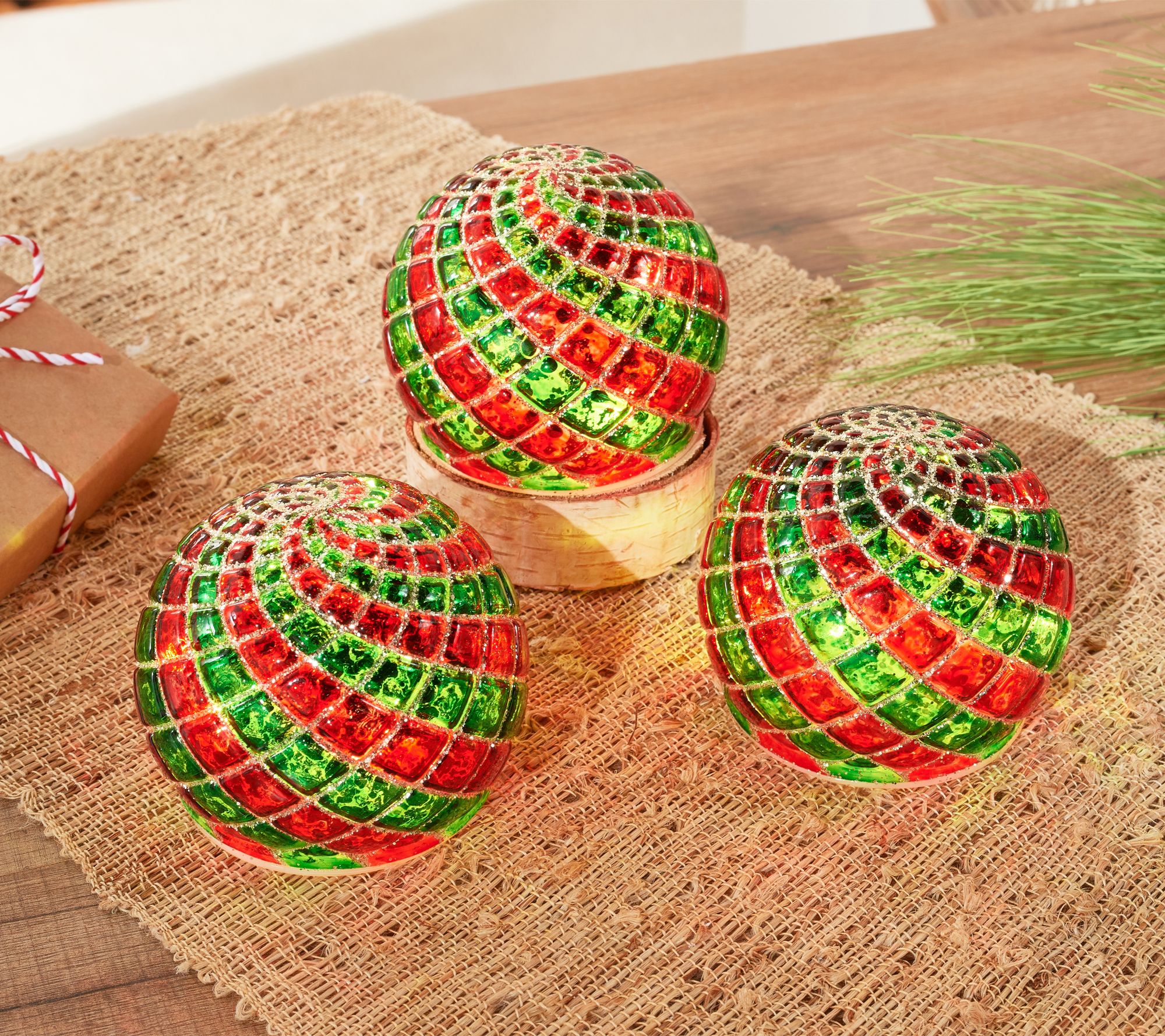 "As Is" Set of 3 Illuminated Quilted Plaid Spheres by Valerie - QVC.com