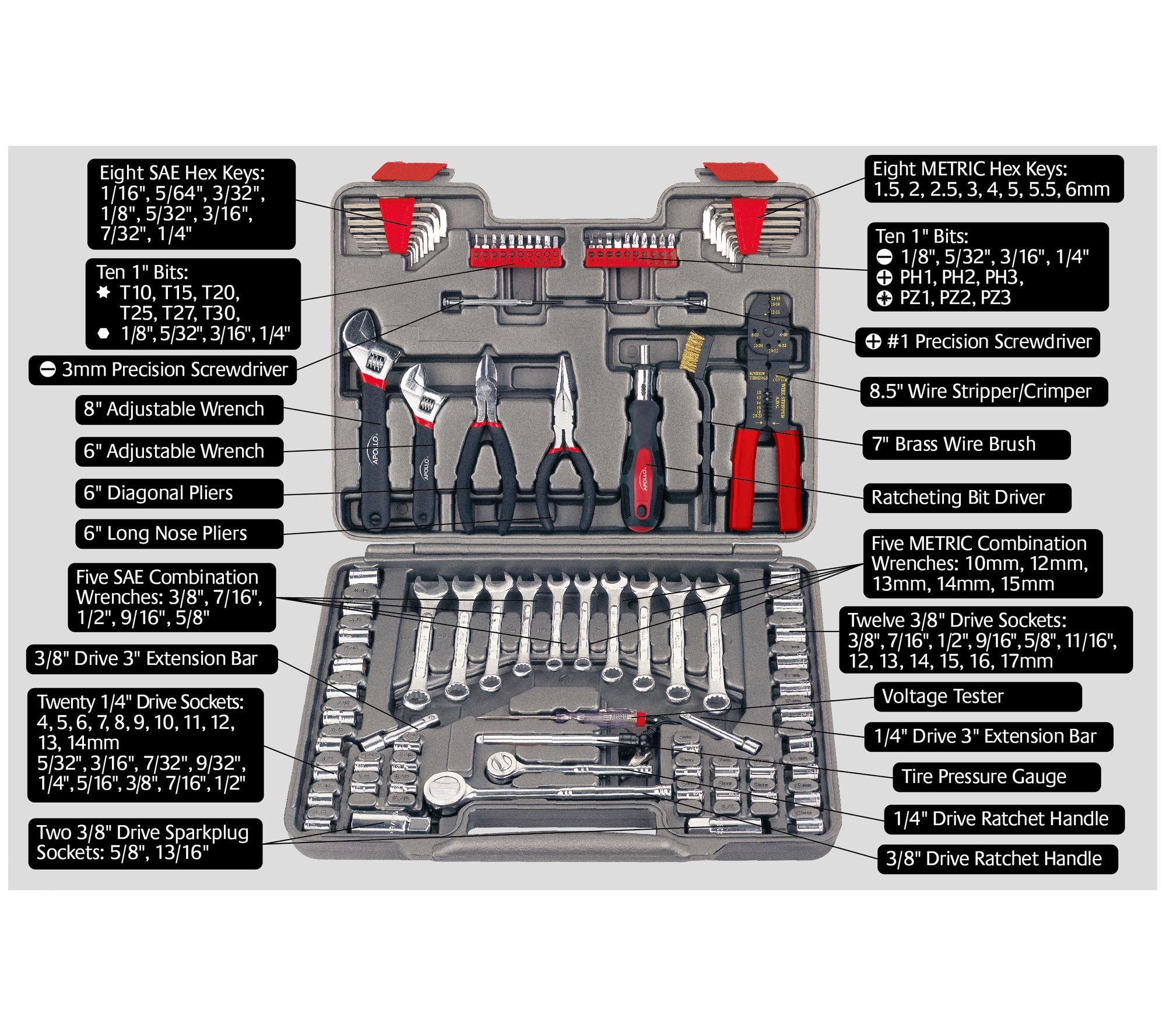Apollo Tools 95-Piece Mechanics Tool Kit - QVC.com