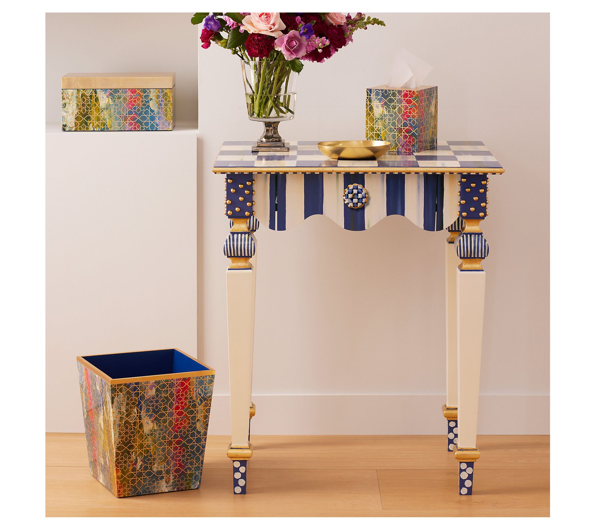 MacKenzie-Childs Mosaic Abstract Lacquer Waste Bin - QVC.com