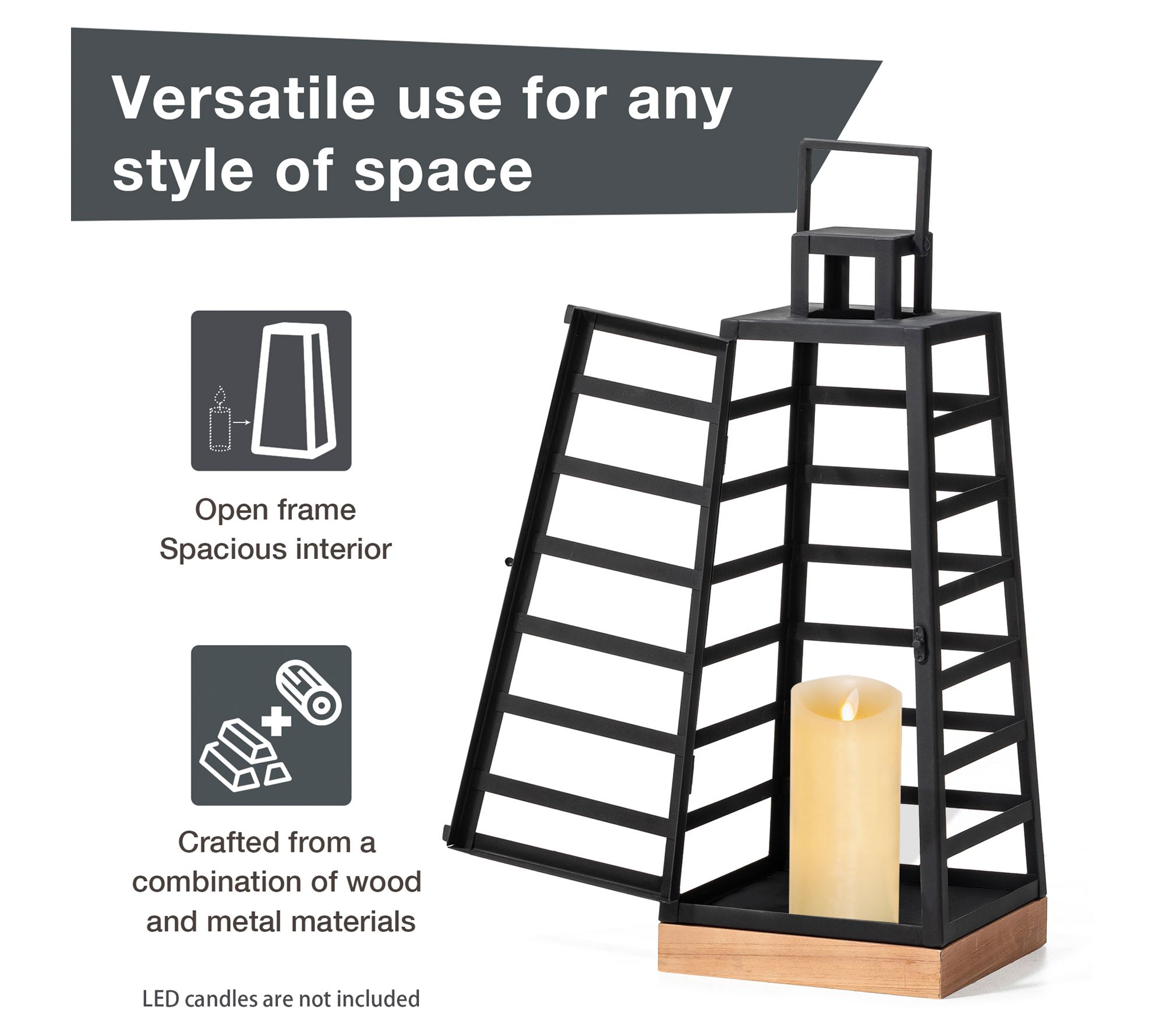 Glitzhome Set of 2 Modern Trapezoid Metal & Wood Lanterns - QVC.com