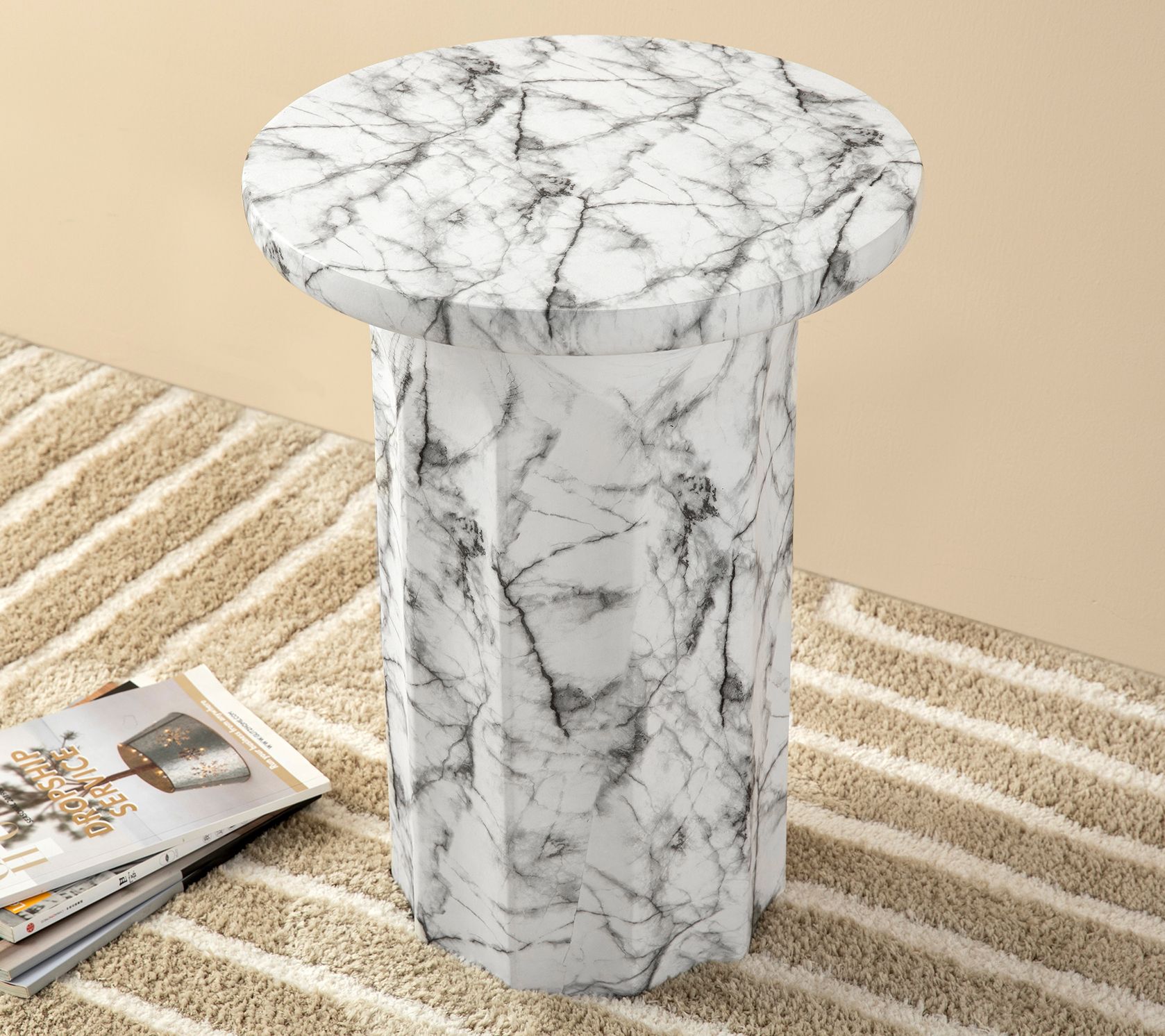 Glitzhome Modern MGO Faux Marble Side Table / End Table - QVC.com