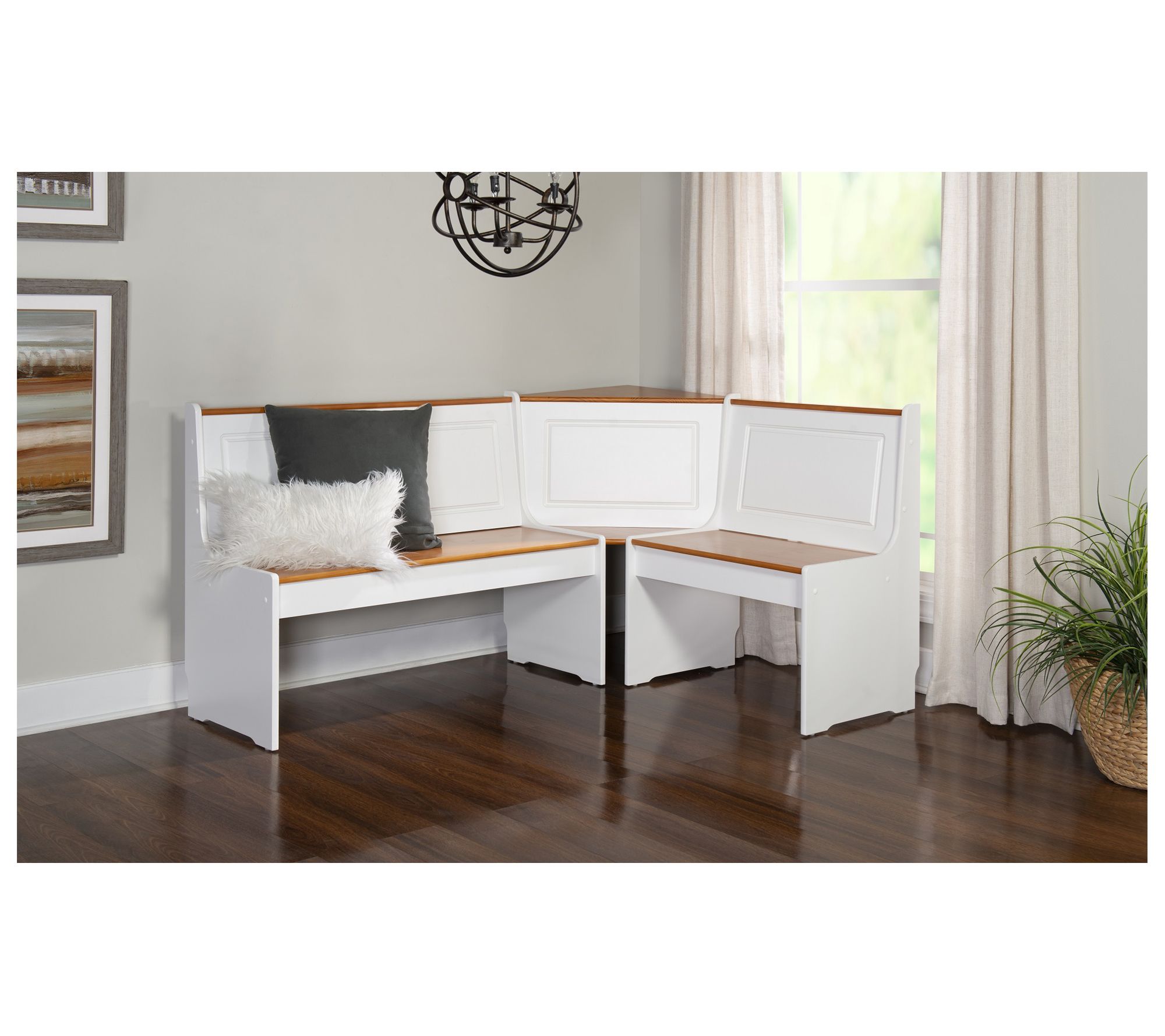 Linon Home Decor Archer Corner Nook White Set w / Storage - QVC.com
