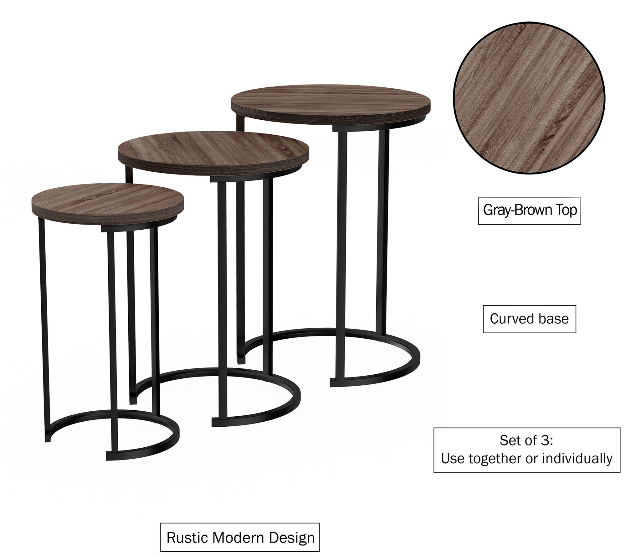 Lavish Home 3 Round Living Room End Tables Woodgrain-Look - QVC.com