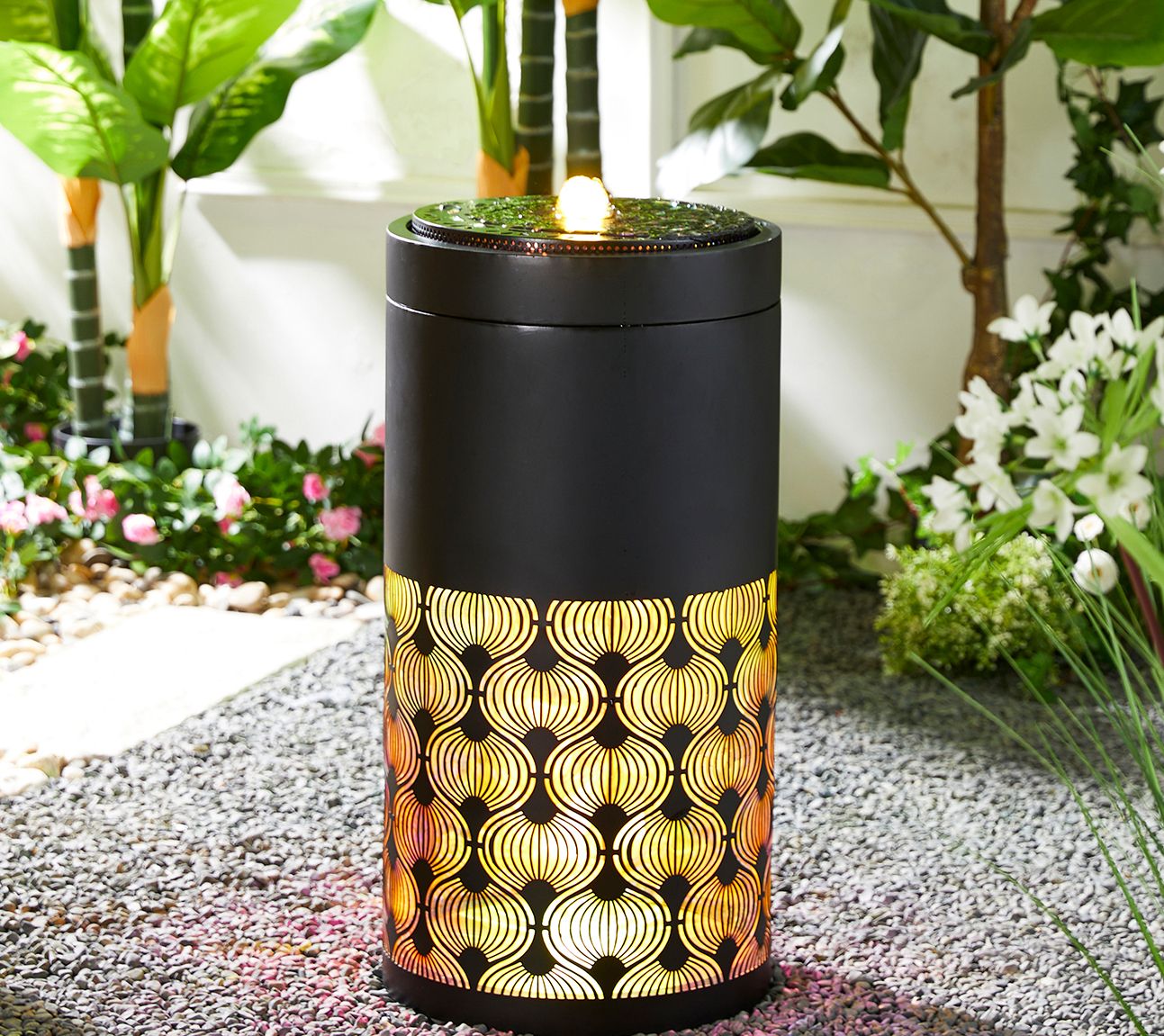 Glitzhome 24''H LED Lit Metal Cutout Pattern Outdoor Fountain - QVC.com